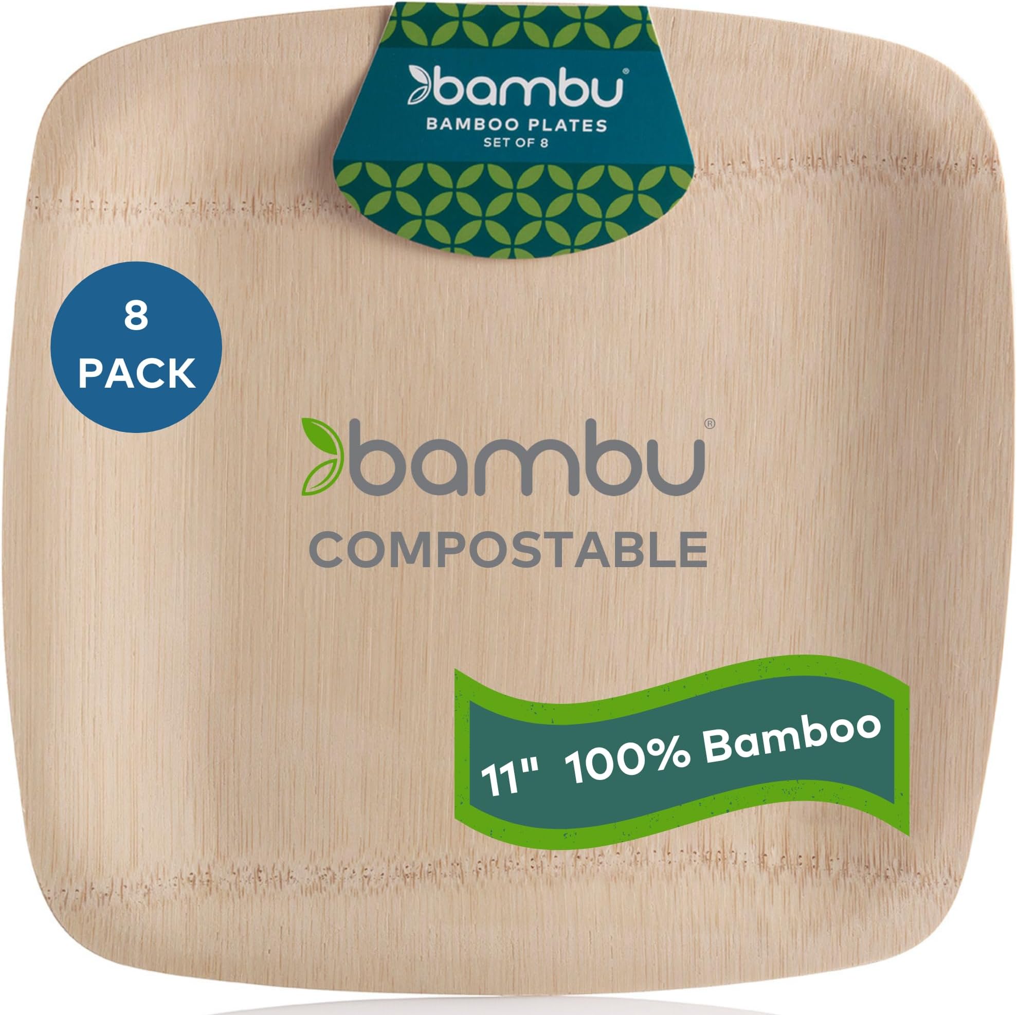 Amazon.com: Bambu, Disposable Bamboo Square Plates 11 Inch, Organic ...