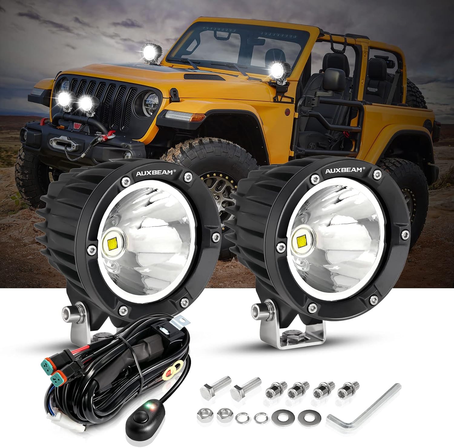 Amazon.com: Auxbeam 4 Inch 72W Round Offroad Lights 2PCS 7200LM LED Pod ...