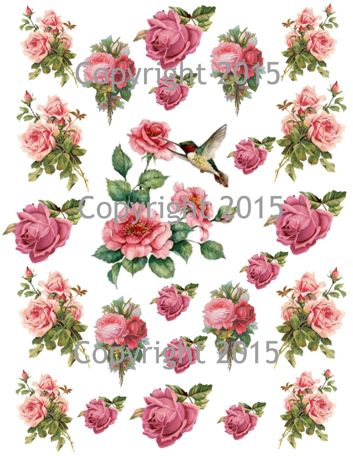 Amazon.com: Victorian Roses and Hummingbird Collage Sheet Printed ...