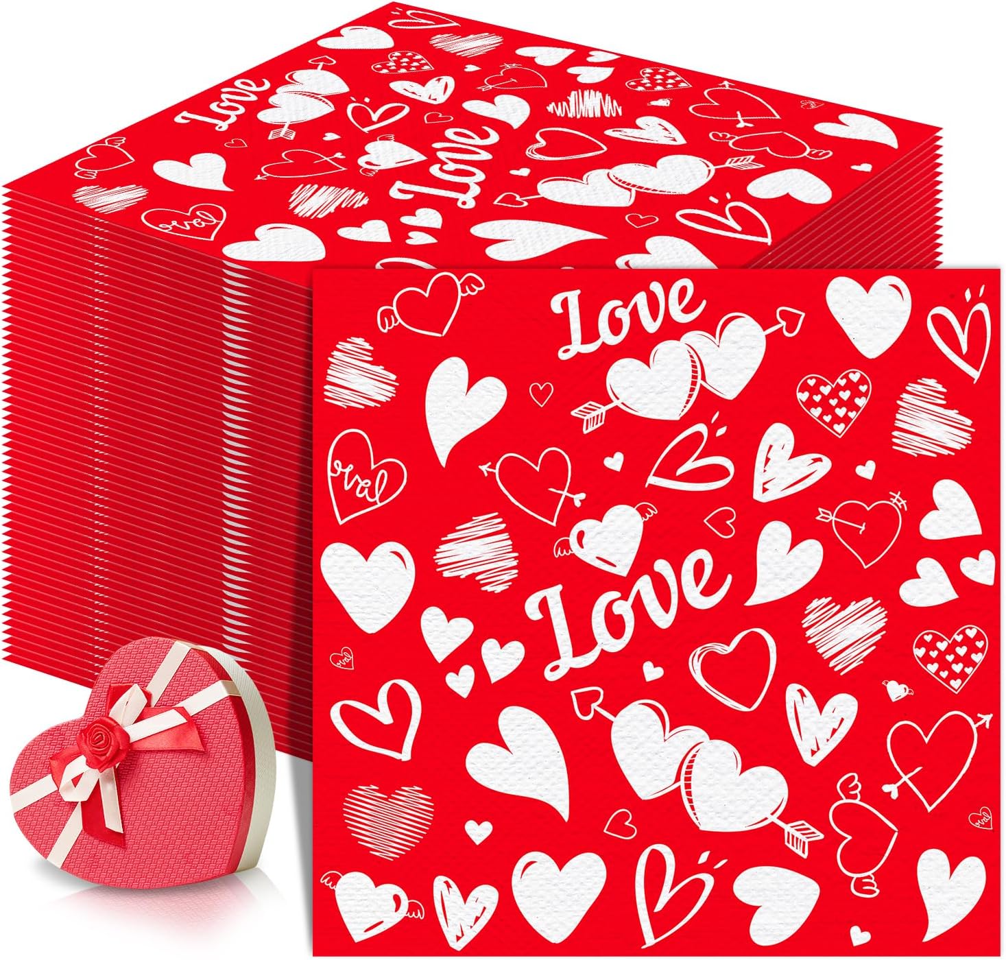 100 Pcs Mother's Day Napkins Valentine Red Heart Paper Dinner Heart ...