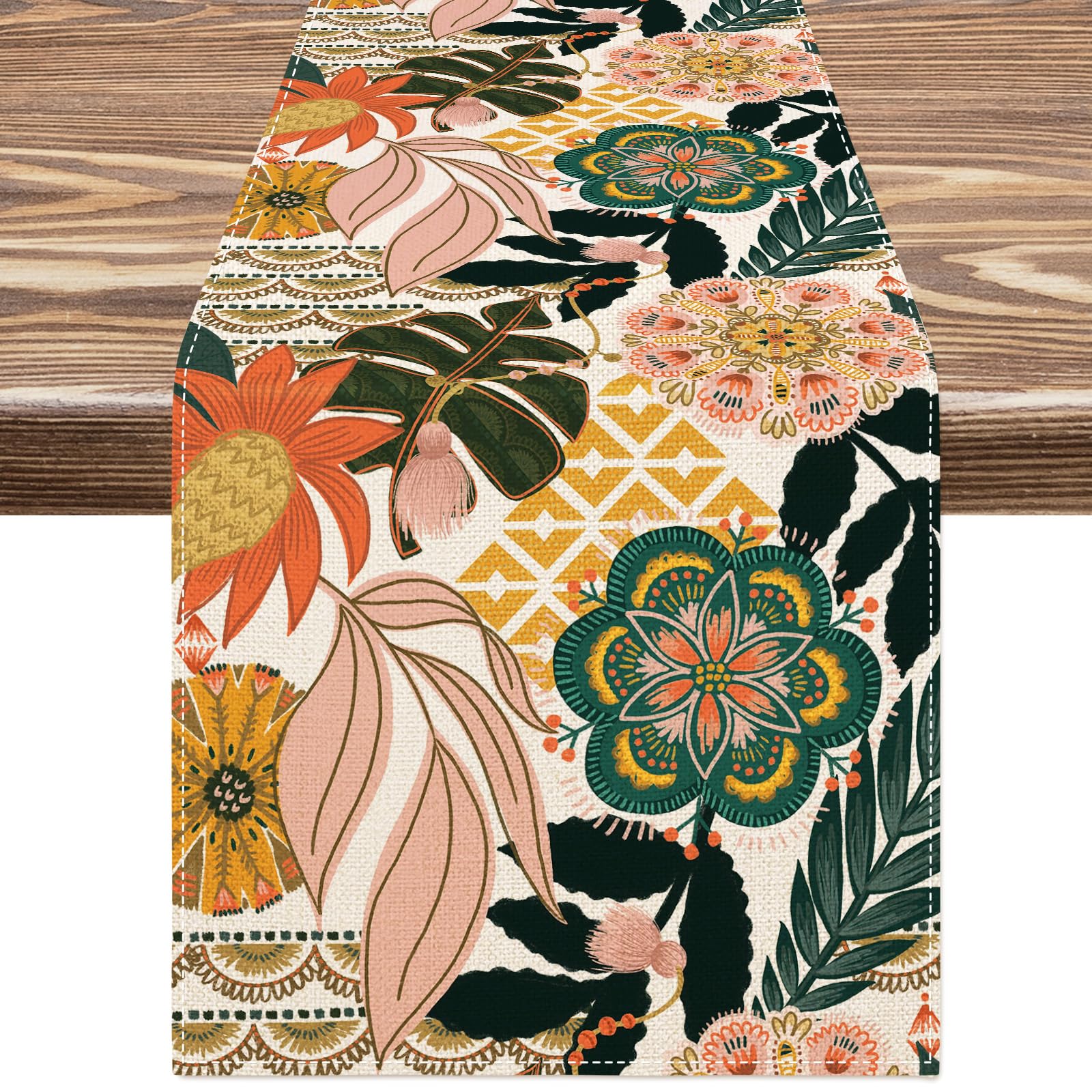 Amazon.com: AnyDesign Boho Floral Table Runner Vintage Flower Tropical ...