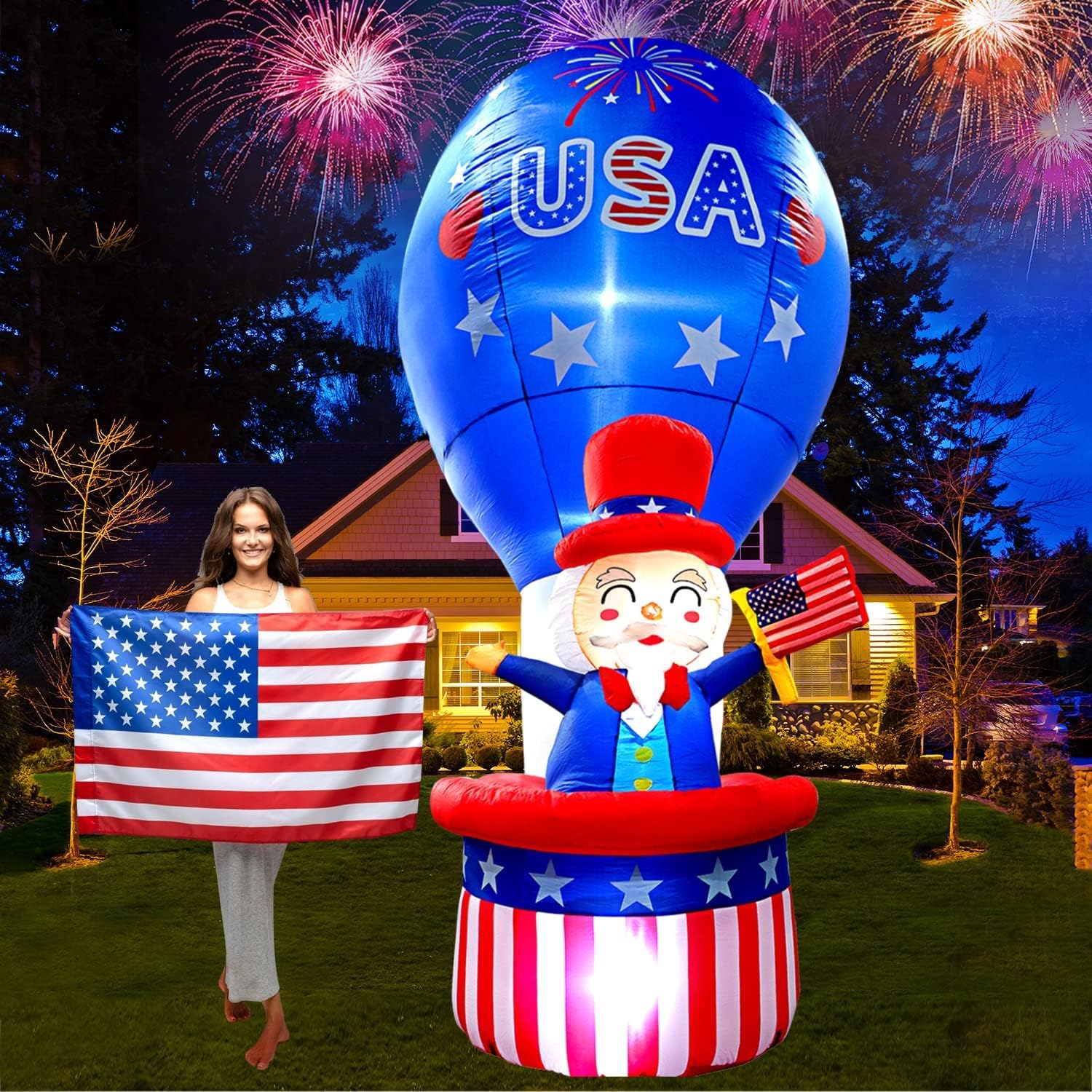 Amazon.com: Pheo Care 9FT Fourth of July Inflatable Uncle Sam USA Flag ...