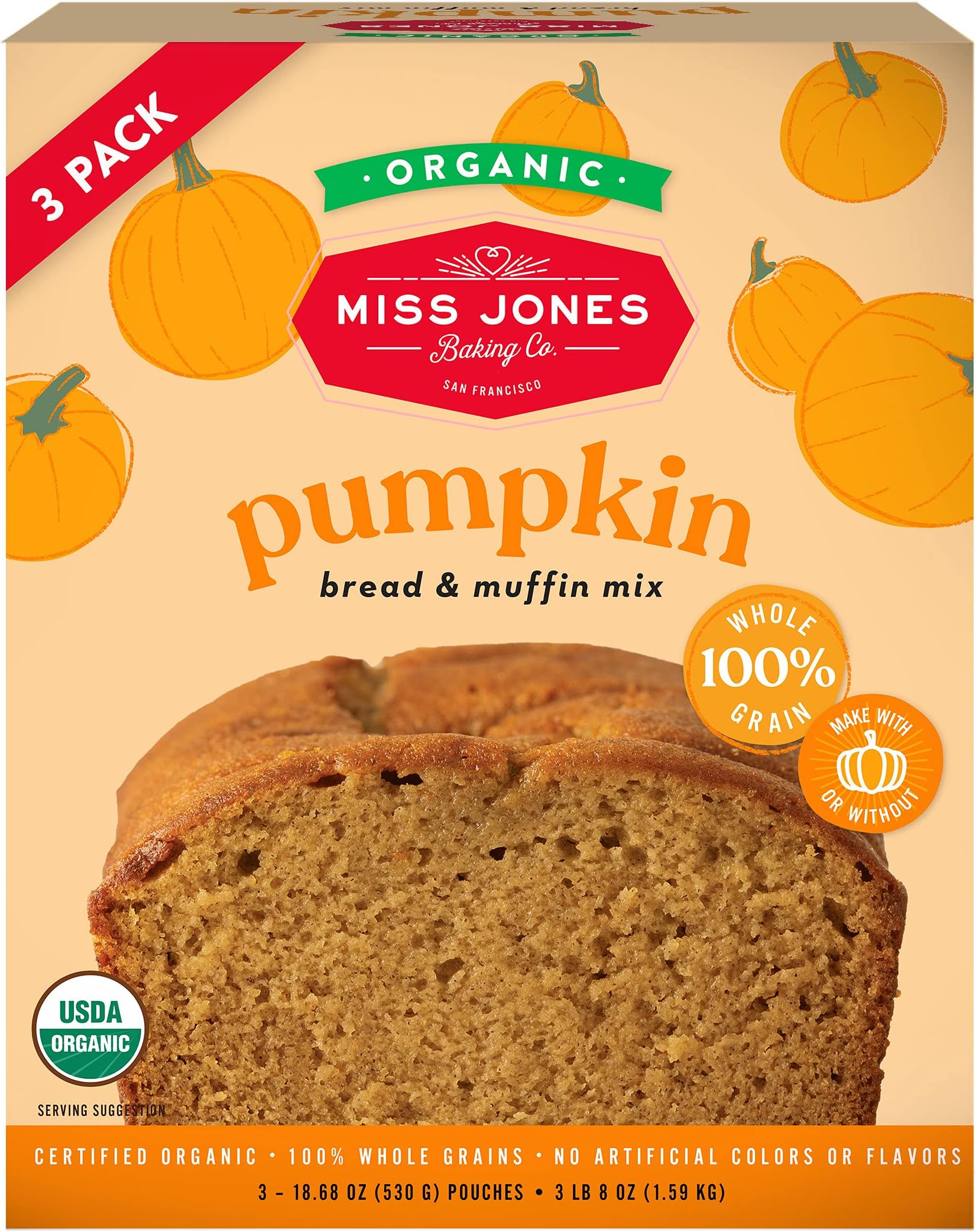 Amazon.com : Miss Jones Baking Organic Pumpkin Bread & Muffin Mix - Non ...