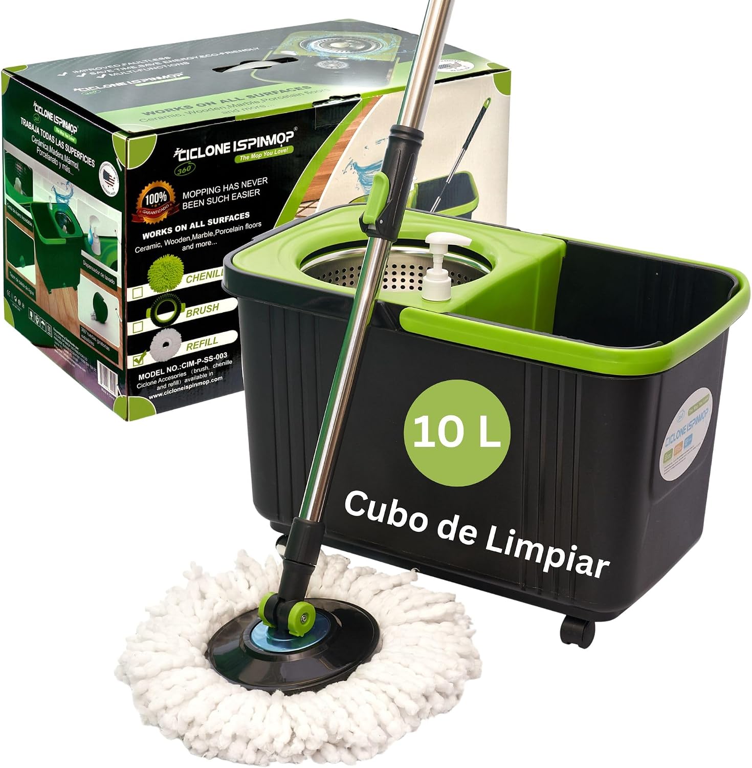 Juego de trapeador giratorio y cubo con escurridor para el hogar ...