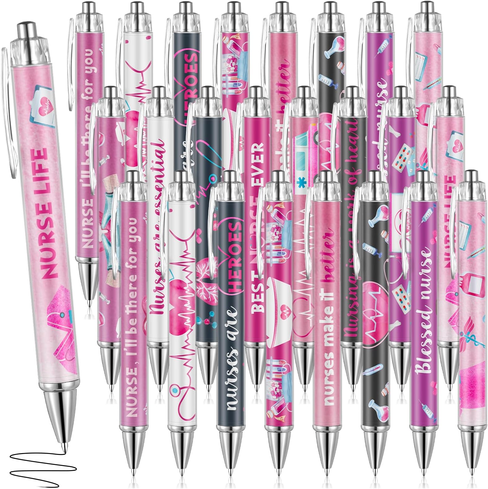 Amazon.com : Pasimy 24 Pieces Nurse Ballpoint Pens Black Retractable ...