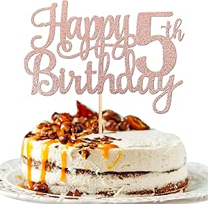 Xsstarmi 1 Pack Happy 5th Birthday Cake Topper Glitter Cheers to 5 Years Cake Topper Five 5 ...