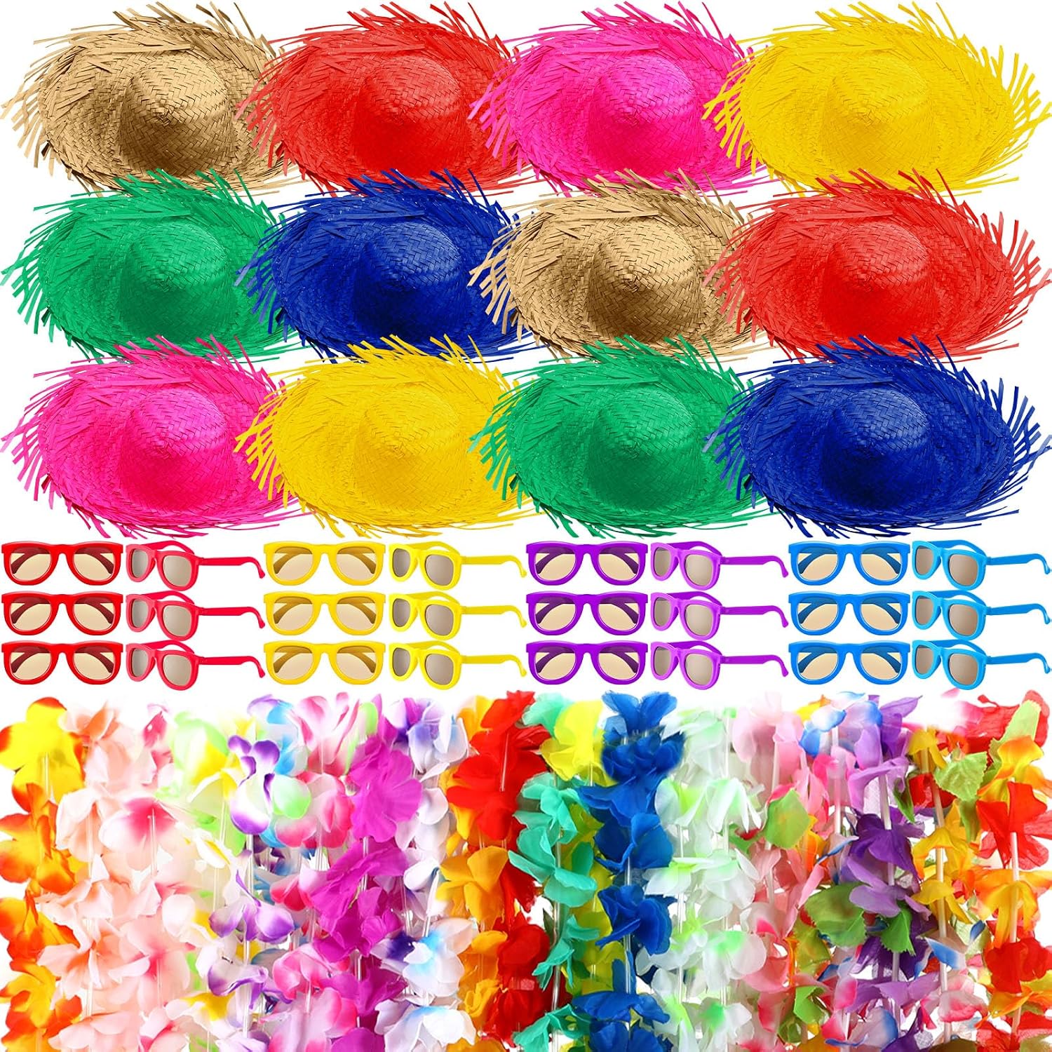 Amazon.com: Silicherry 48 Pcs Summer Hawaiian Straw Hat Luau Party ...