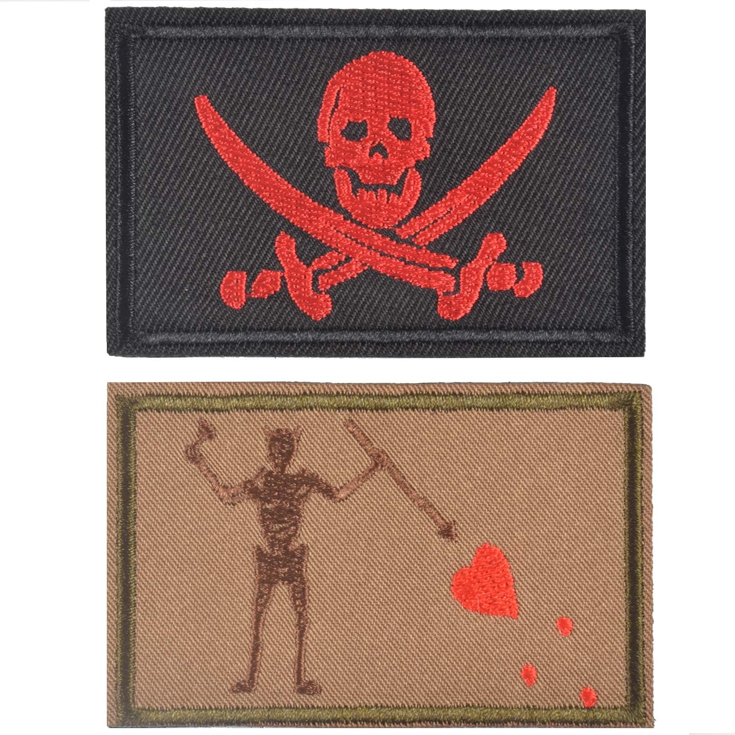 Amazon.com: 2 Pieces Patches Blackbeard Pirate Flag Patch & Skull Cross ...