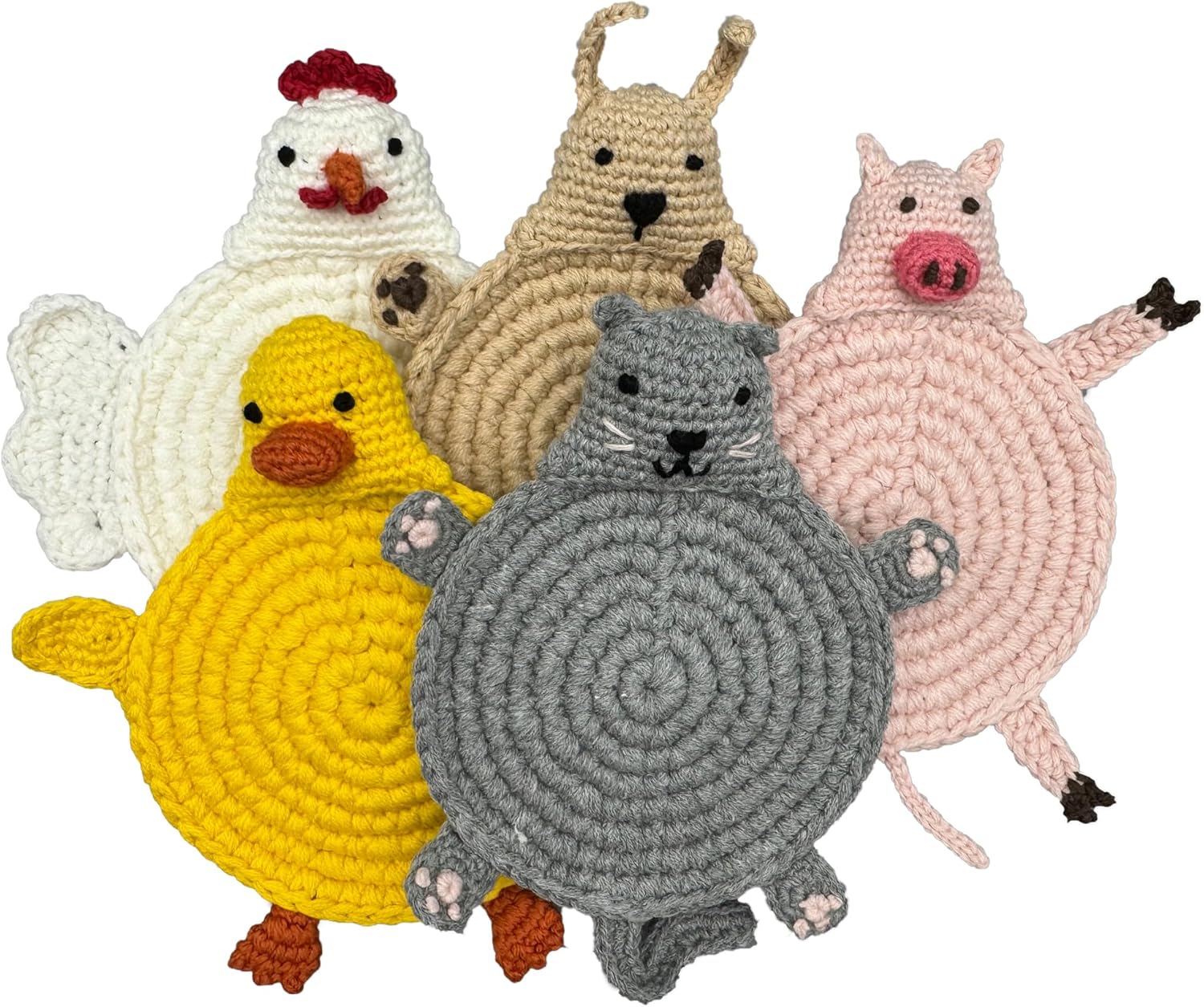 Amazon.com: Crocheted Animal Coaster 5 Pack - Handmade Drink Coasters ...