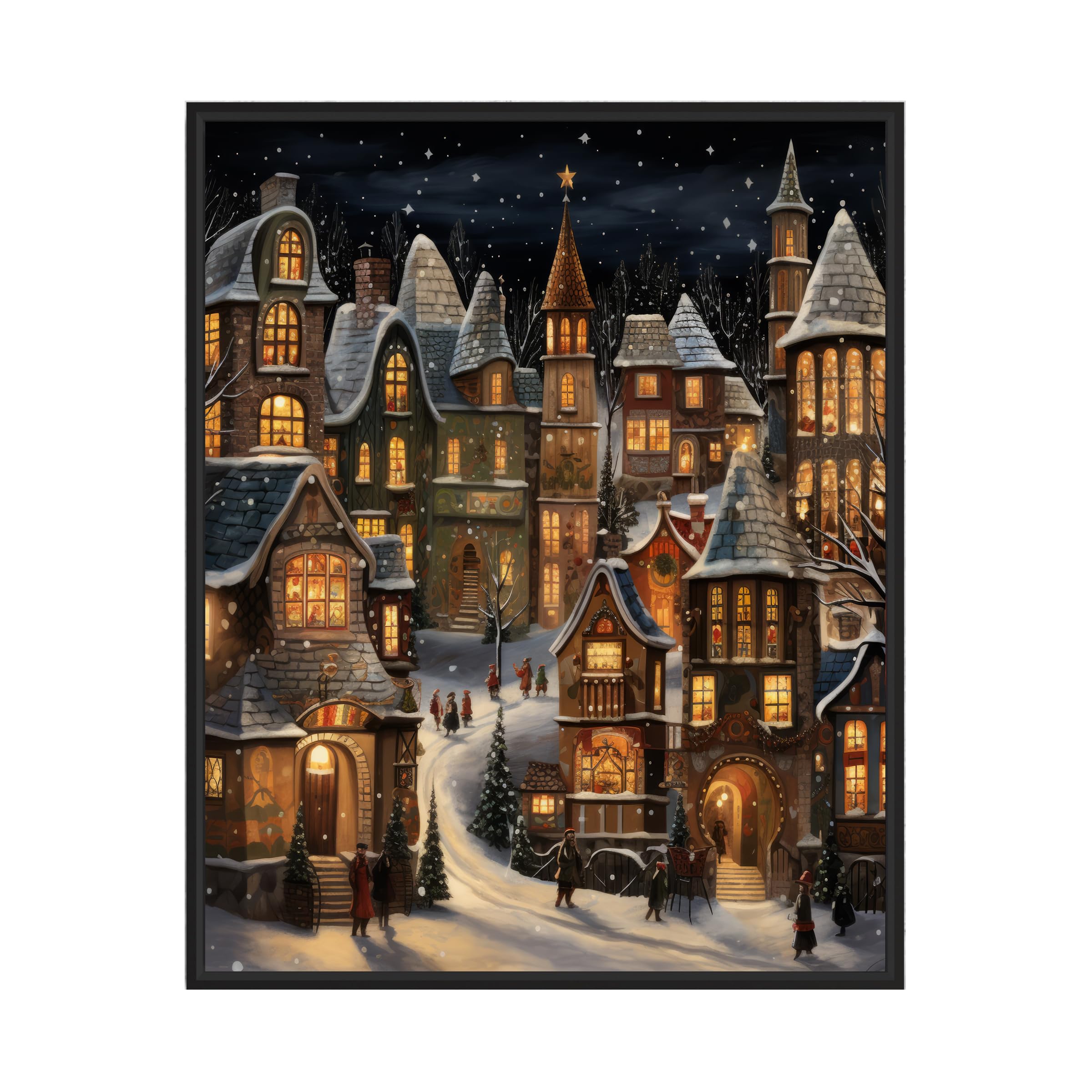 Amazon.com: Festive Village Christmas Poster Art Print, Holiday ...