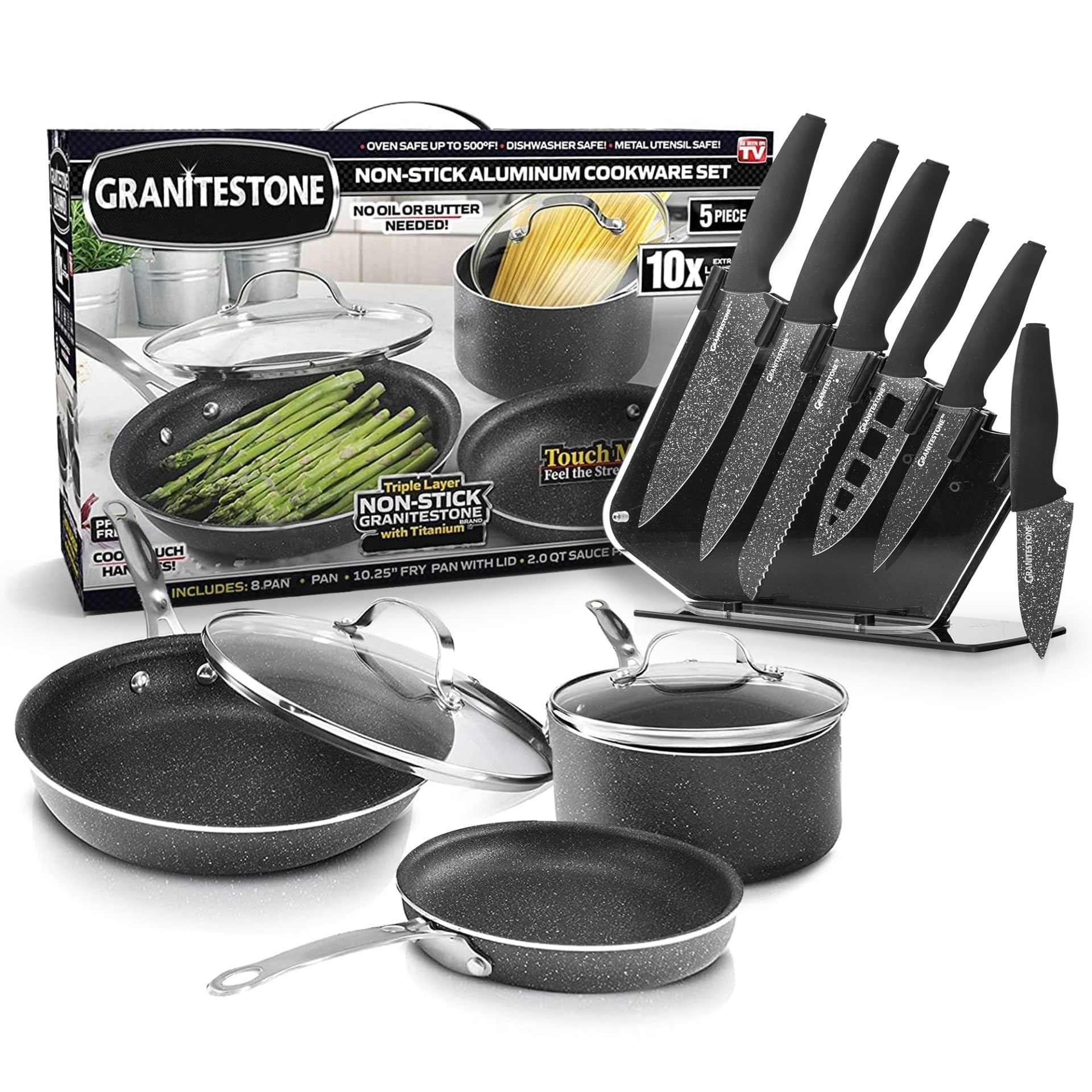 Amazon.com: Granitestone Original 18 Piece Nonstick Cookware Set and ...
