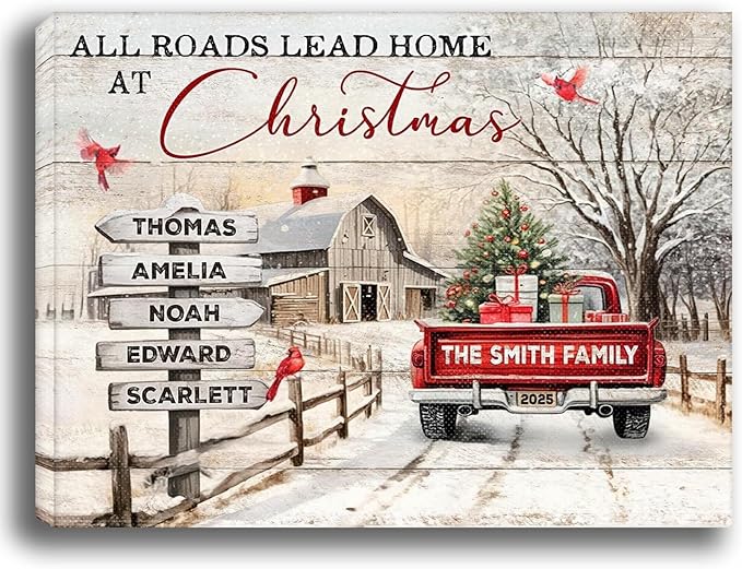 Amazon.com: CENOVACY All Roads Lead Home at Christmas Personalized Name ...