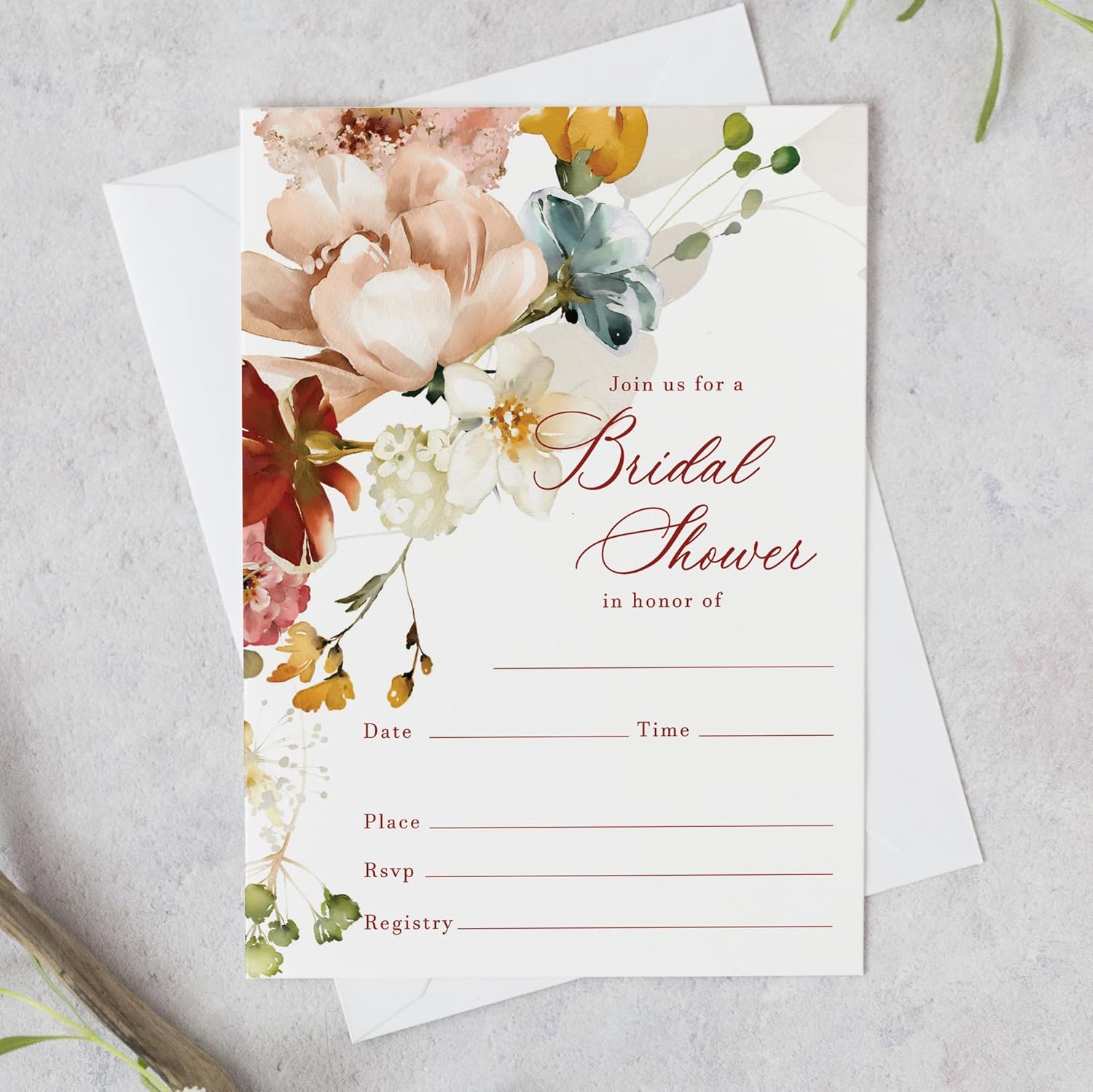 Amazon.com : Moonrise Papery Set of 25 Floral Bridal Shower Invitations ...