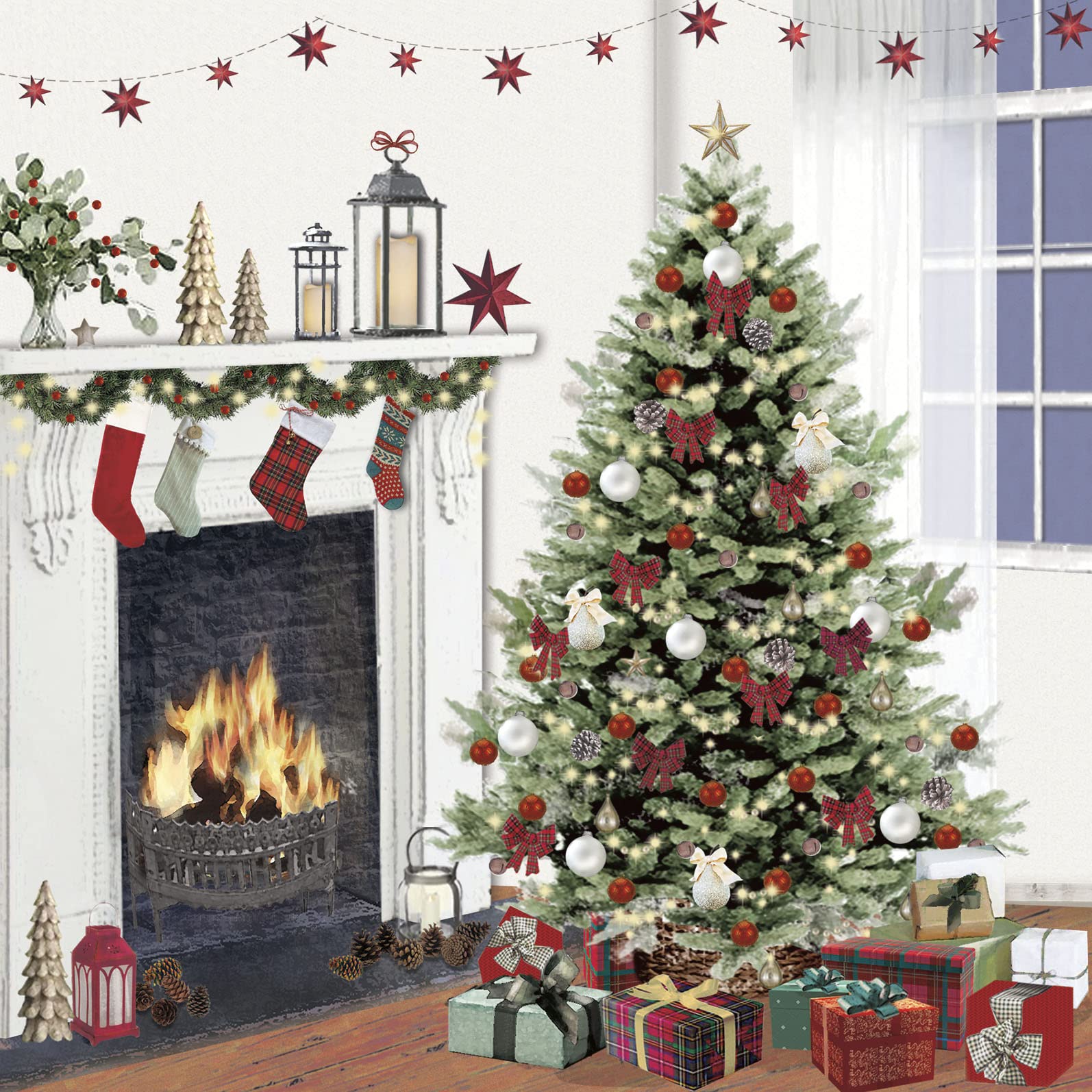 Pack of 8 Cosy Fireside Xmas Tree NSPCC Charity Christmas Cards Xmas ...