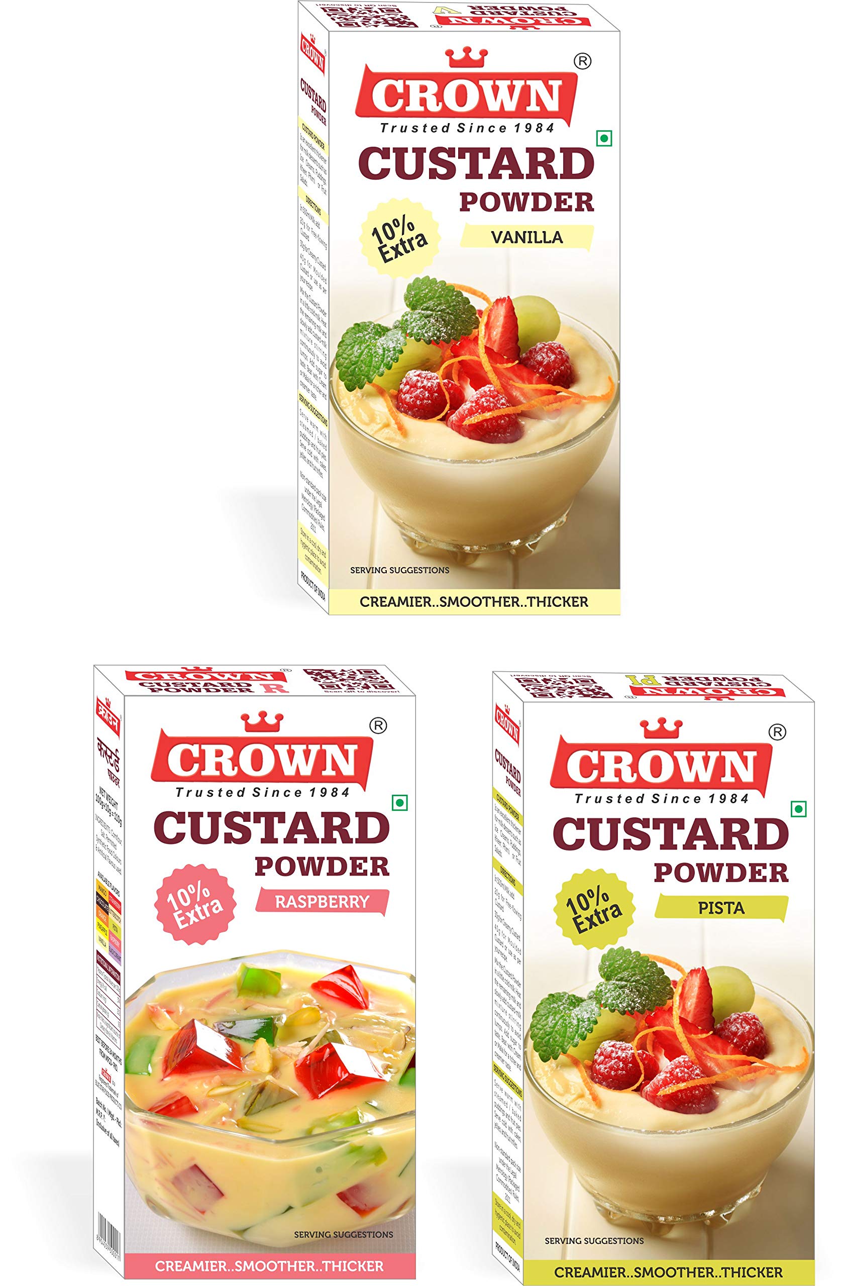 CROWN Custard Powder 330G (110G X 3 Flavors Pack - Vanilla, Raspberry ...
