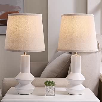 20" Small White Lamps for Bedroom Set of 2, Ceramic White Table Lamps ...