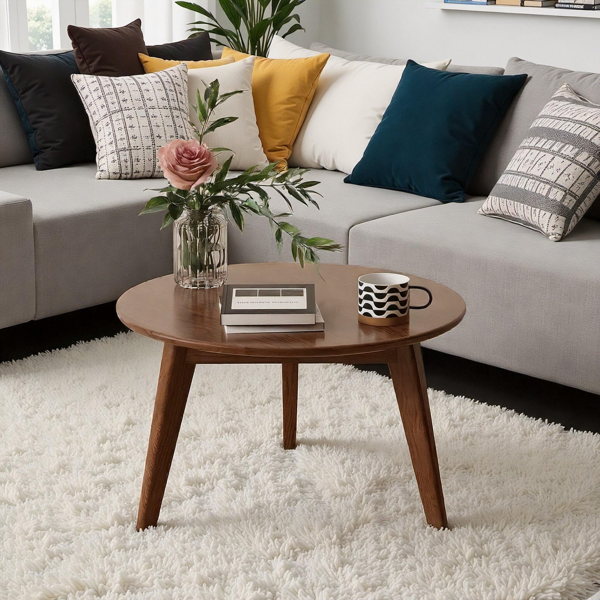 Amazon.com: Vadisun 100% Solid Oak Wood Mini Coffee Table, Round Cofffe ...