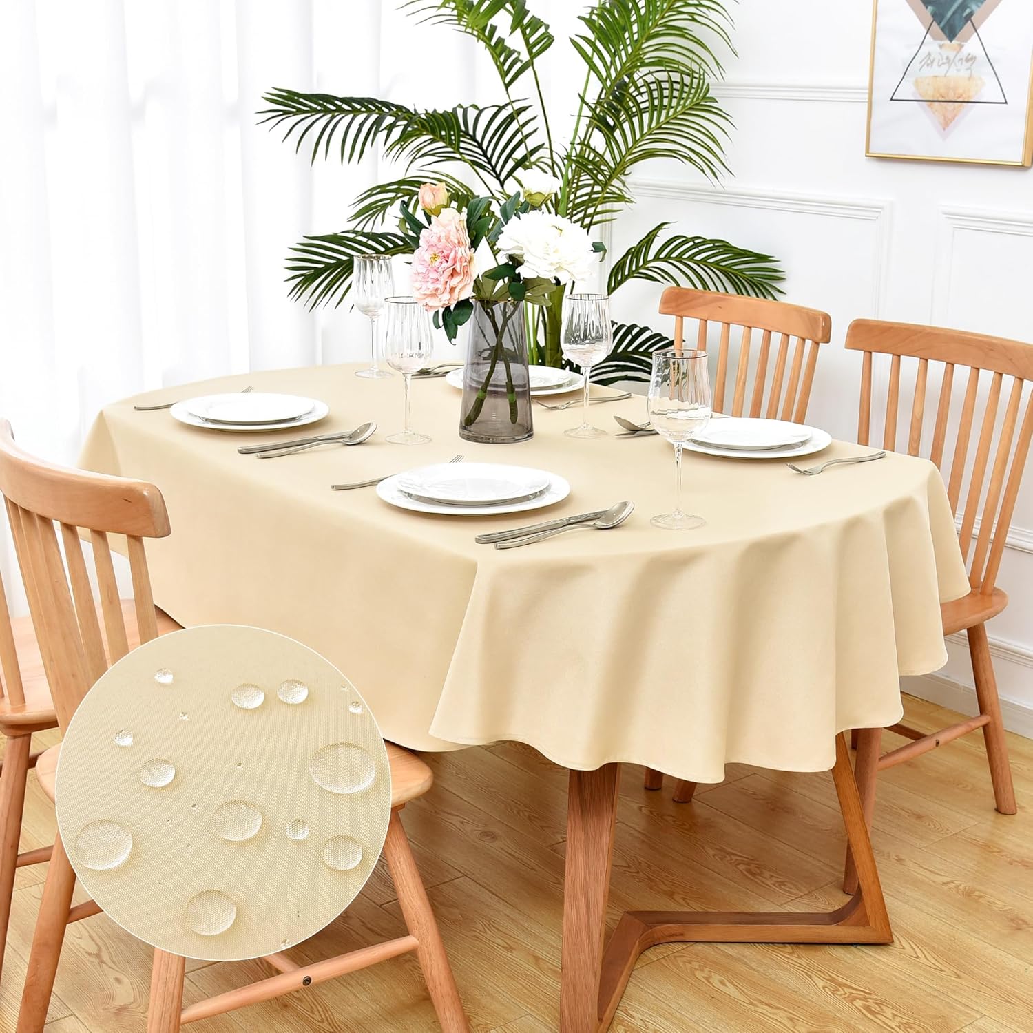 Amazon.com: Rustic Faux Linen Oval Tablecloth Farmhouse Water Resistant ...