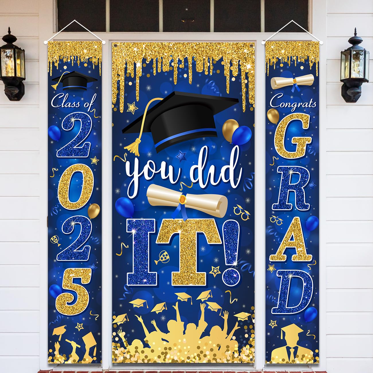 Amazon.com: Blue and Gold Graduation Decorations Class of 2025 Congrats ...