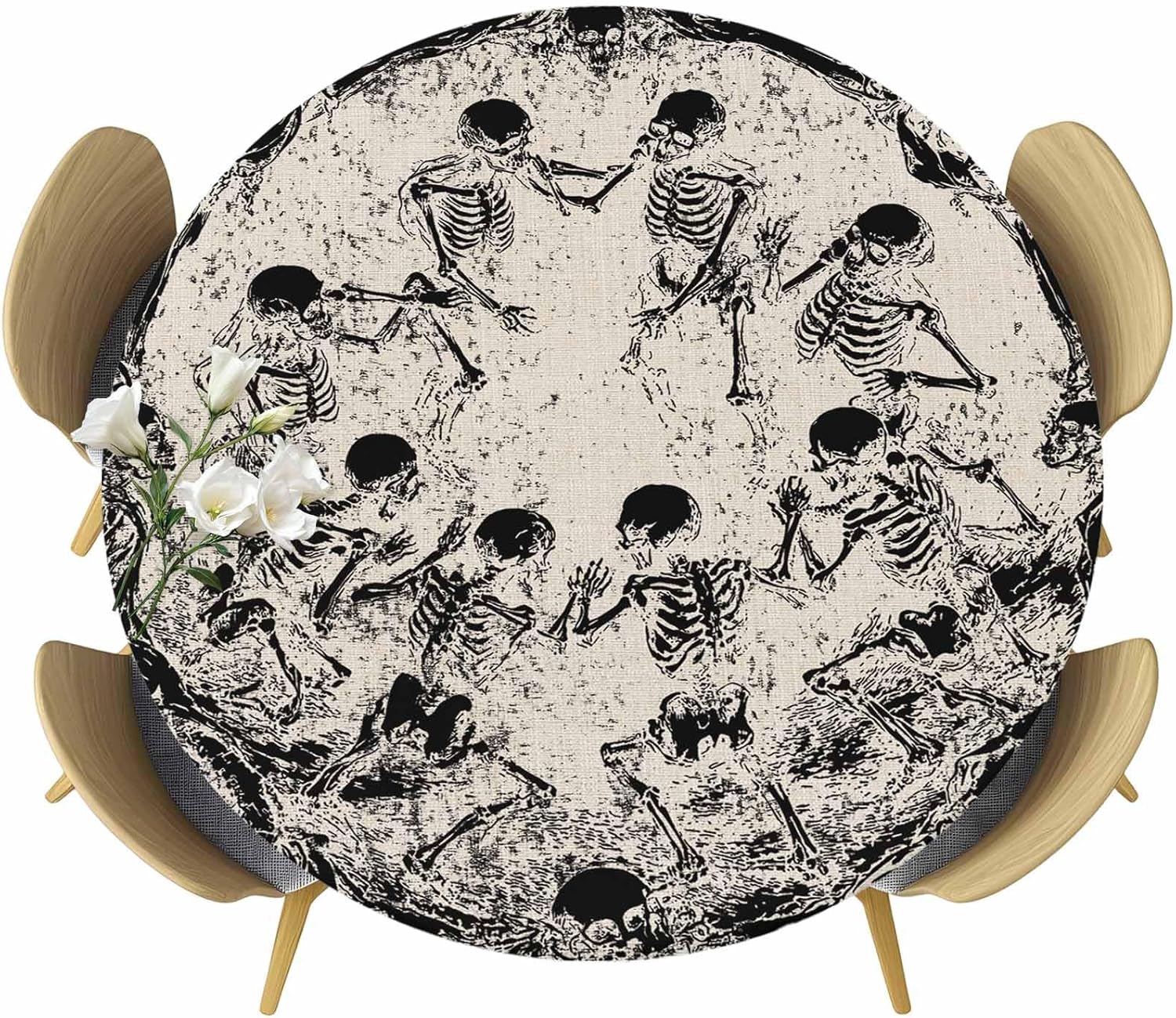 Amazon.com: Halloween Skull Round Tablecloth with Elastic, Horror Black ...