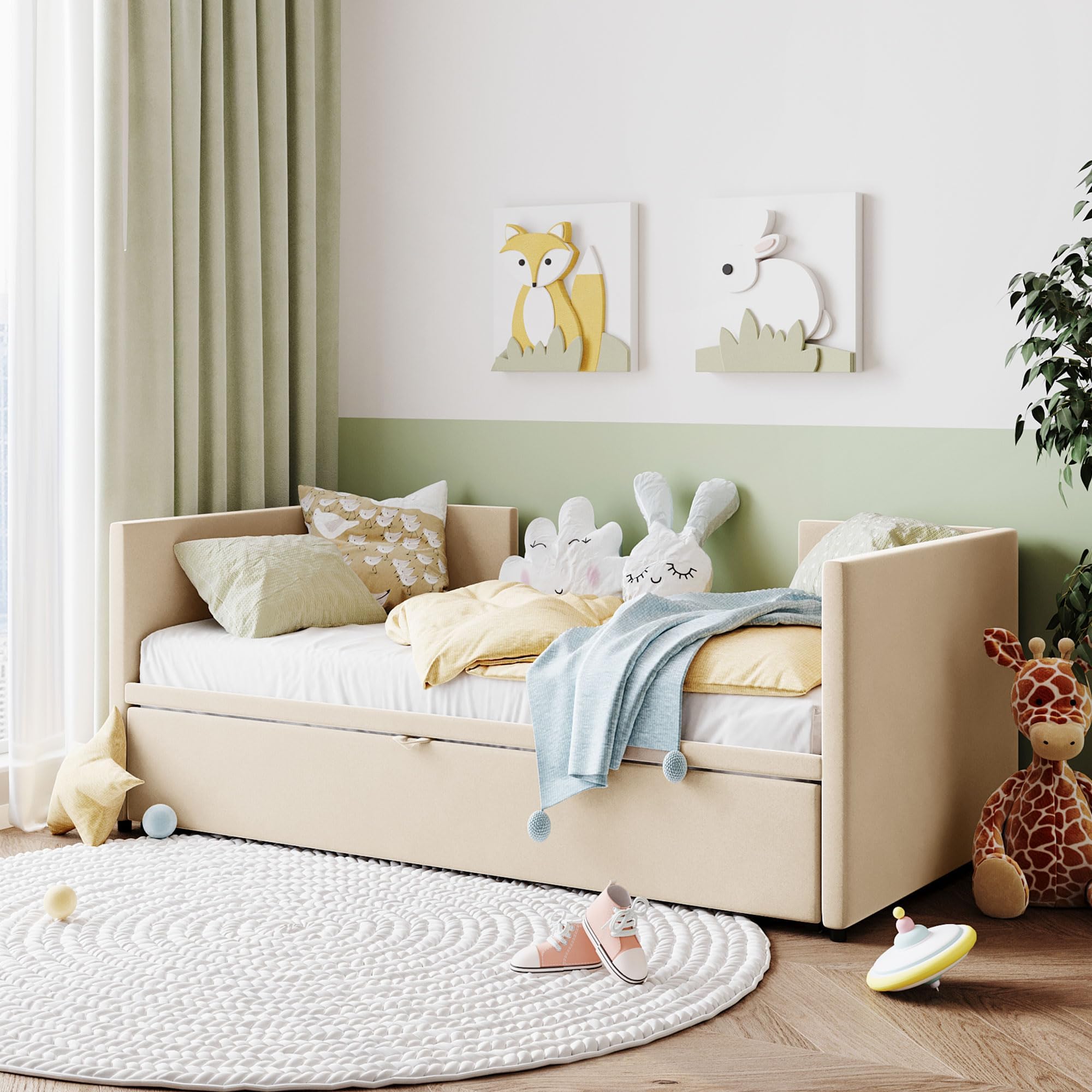 Amazon.com: RUNWON Twin to King Size Upholstered Extended Daybed Wooden ...