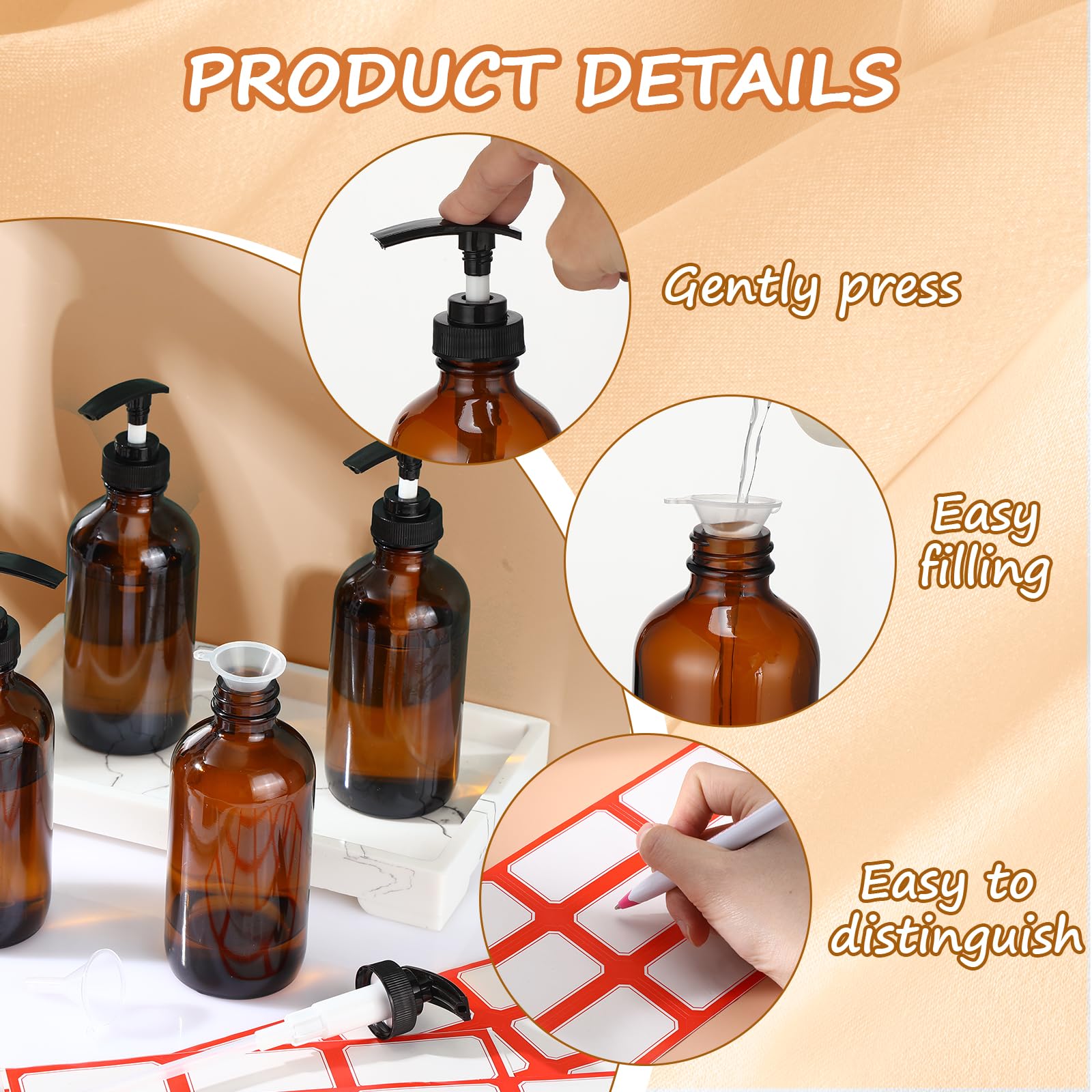 Tanlade 24 Pcs 8 oz Glass Pump Bottle Empty Glass Bottle Glass Soap ...