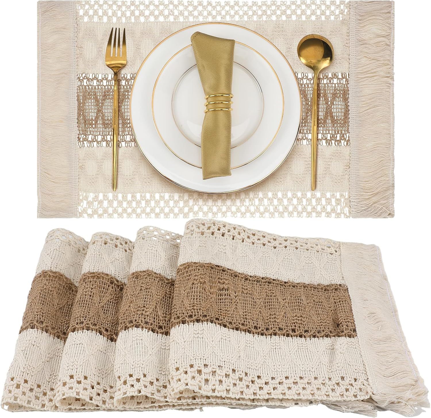 Amazon.com: Boho Cotton Placemats Set of 4 Woven Placemats Rustic ...