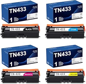 TN-433 TN433 Toner Cartridge Set: High Yield Replacement for Brother TN431 TN433BK TN433C TN433M ...