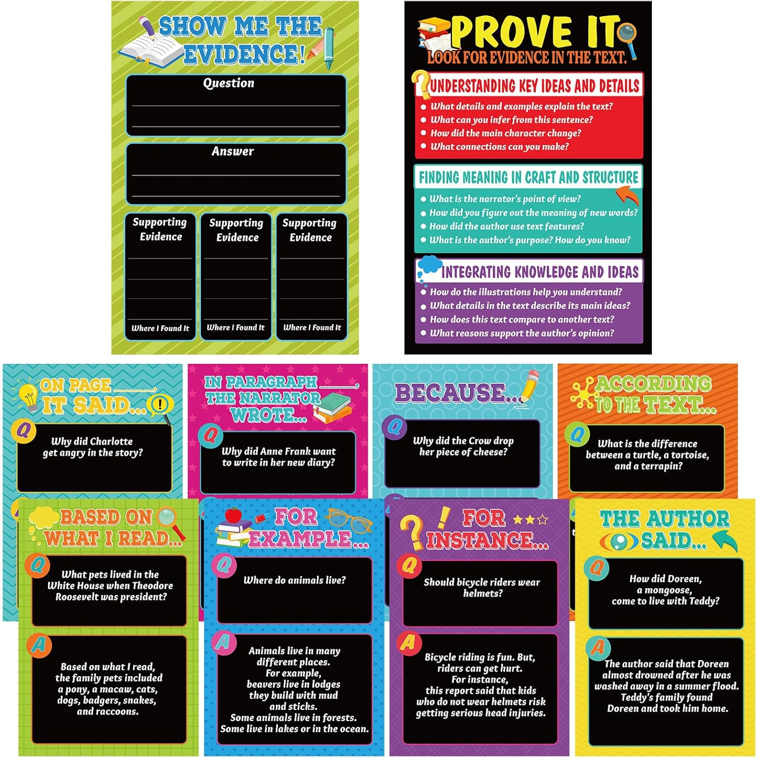Amazon.com: Pajean 10 Pcs Colorful Reading and Writing Posters 11 x 16 ...