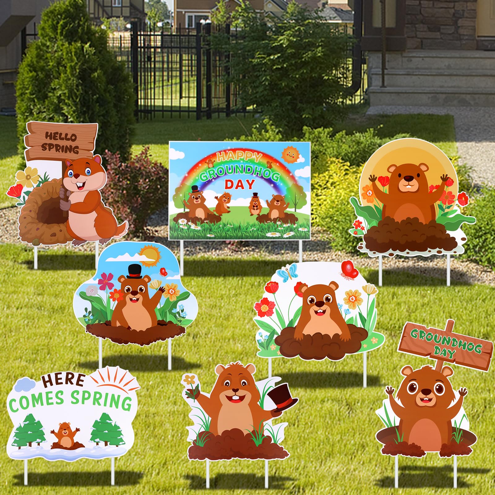 Amazon.com : 8 Pcs Happy Groundhog Day Decorations Outdoor Groundhog ...