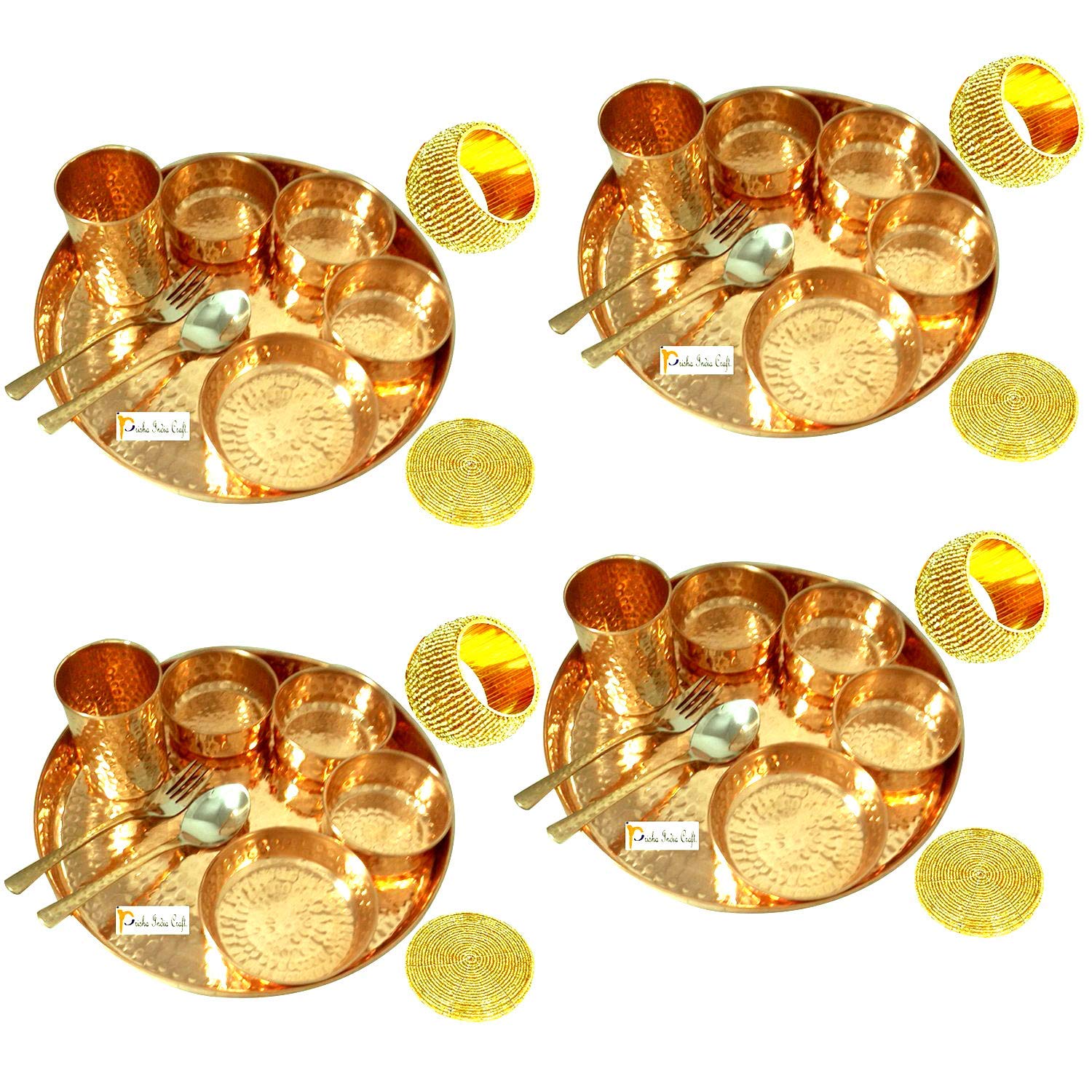 Buy Prisha India Craft ® Set of 4 Indian Dinnerware Pure Copper Thali ...