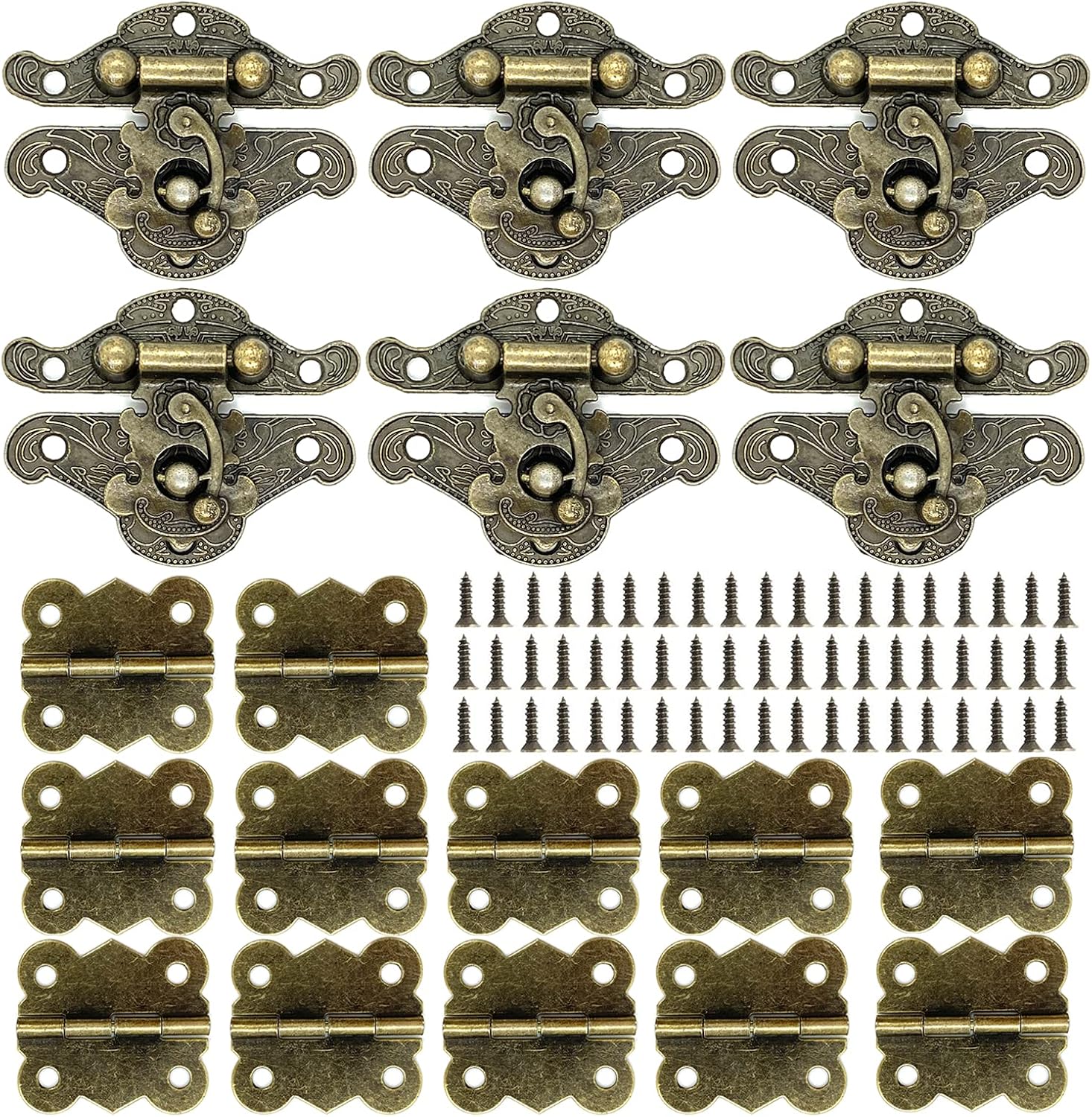 6Set Retro Design Jewelry Box Hinges and Antique Hasp Latch Decorative ...