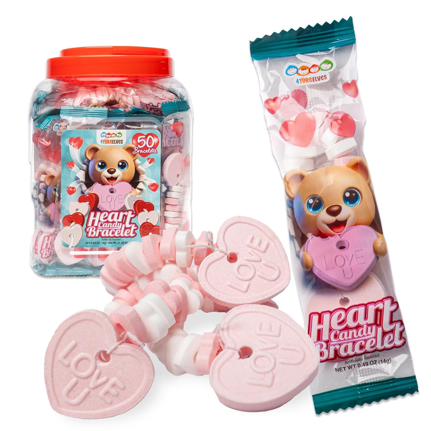 Amazon.com : 50 Heart Candy Bracelets with Heart Shaped Candy Beads and ...