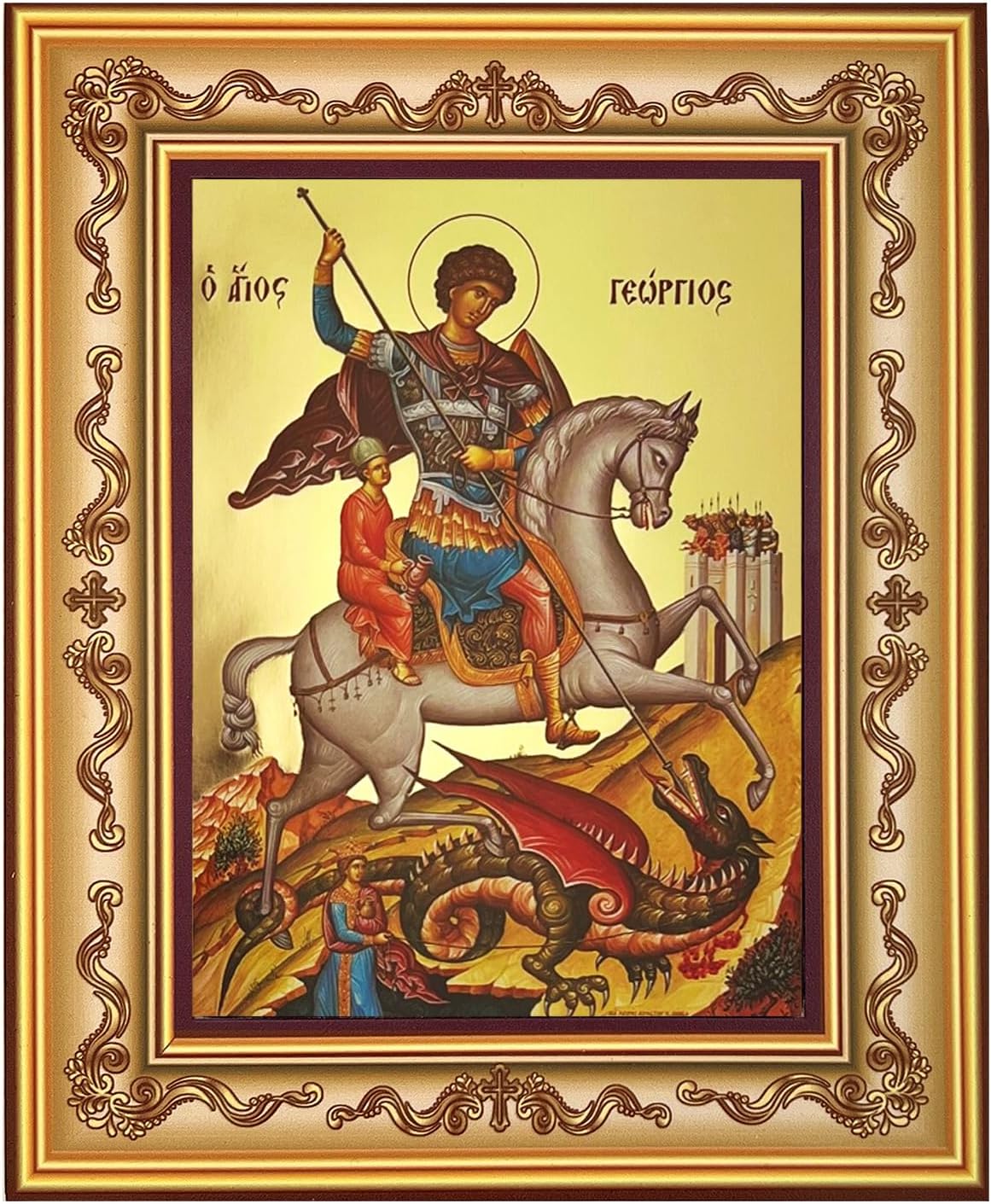 Amazon.com: Needzo Saint St George Icon Authentic Greek Orthodox ...