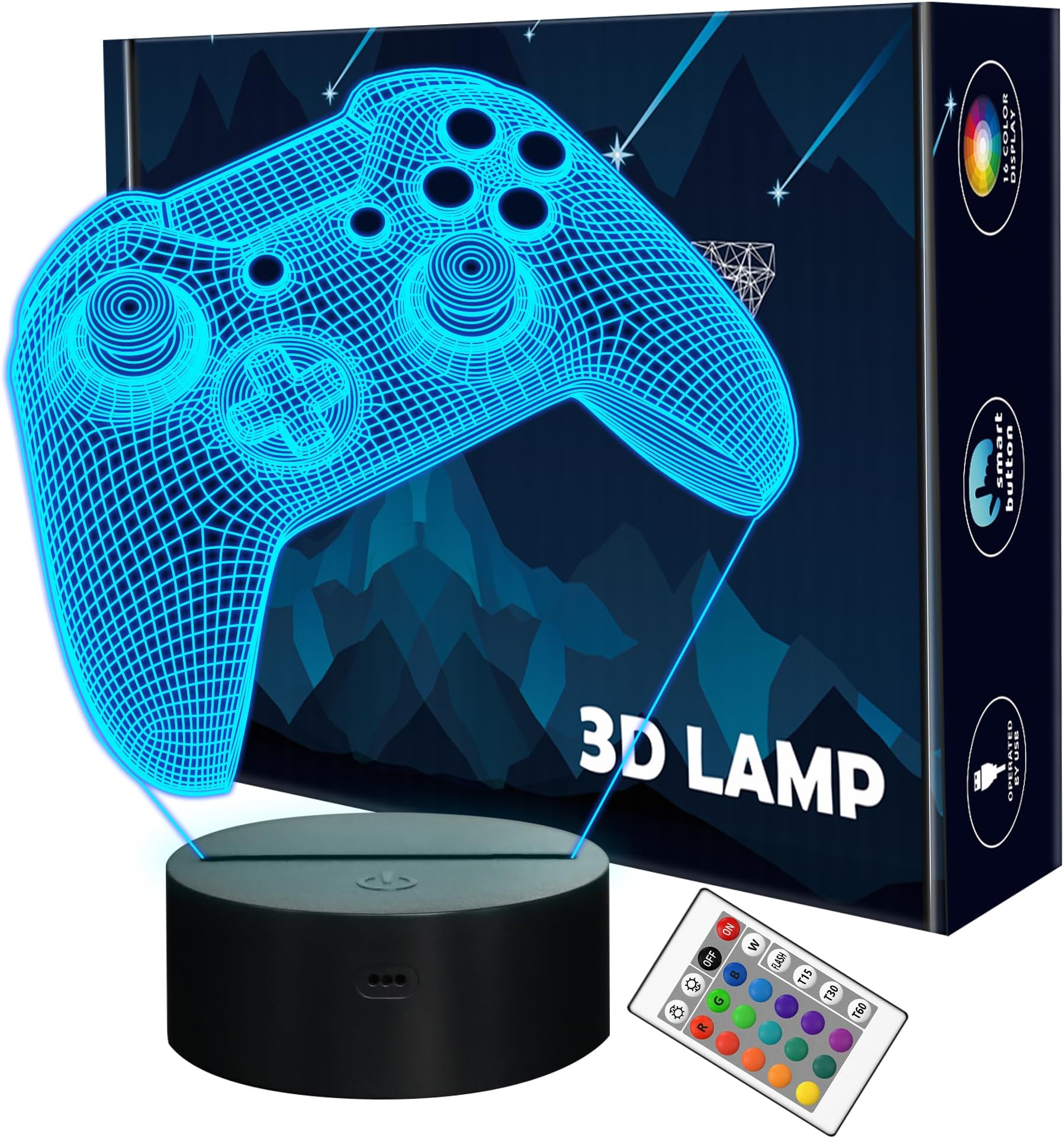 3D Gamepad Night Light, Game Console Illusion lamp with Remote + Touch ...