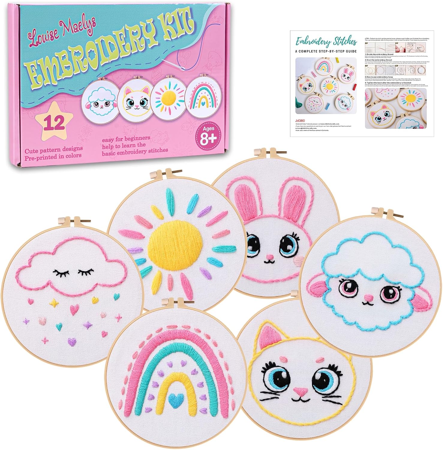Amazon.com: Louise Maelys 12 Pre-Stamped Embroidery Kits for Beginners ...
