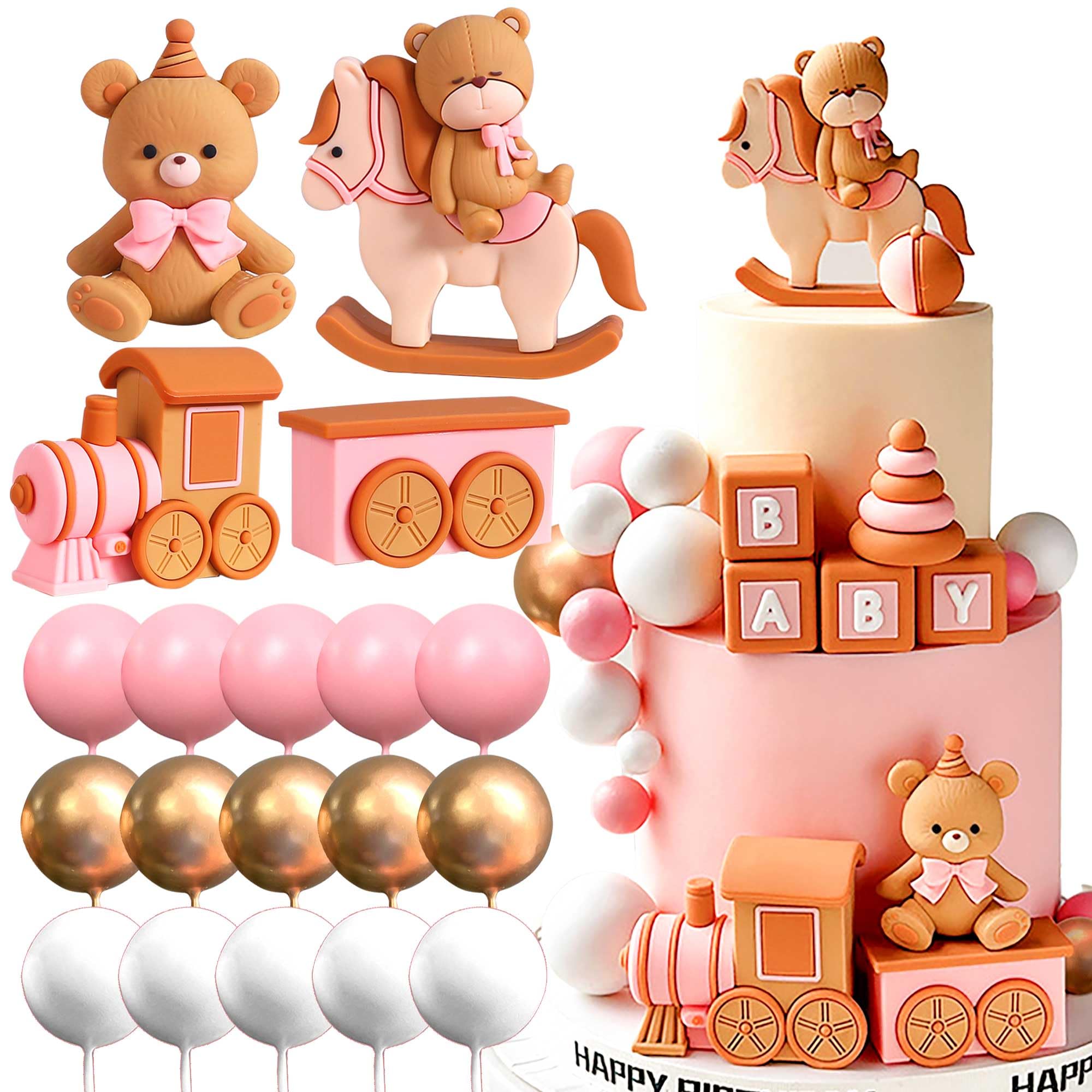 Snapklik.com : Pink Balls Bear Cake Decoration Baby Bear Baby Shower ...
