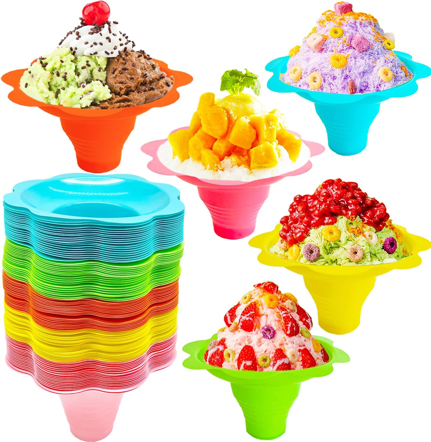 Amazon.com: 200Pcs 4oz Colorful Snow Cone Cups with Spoon Straws ...