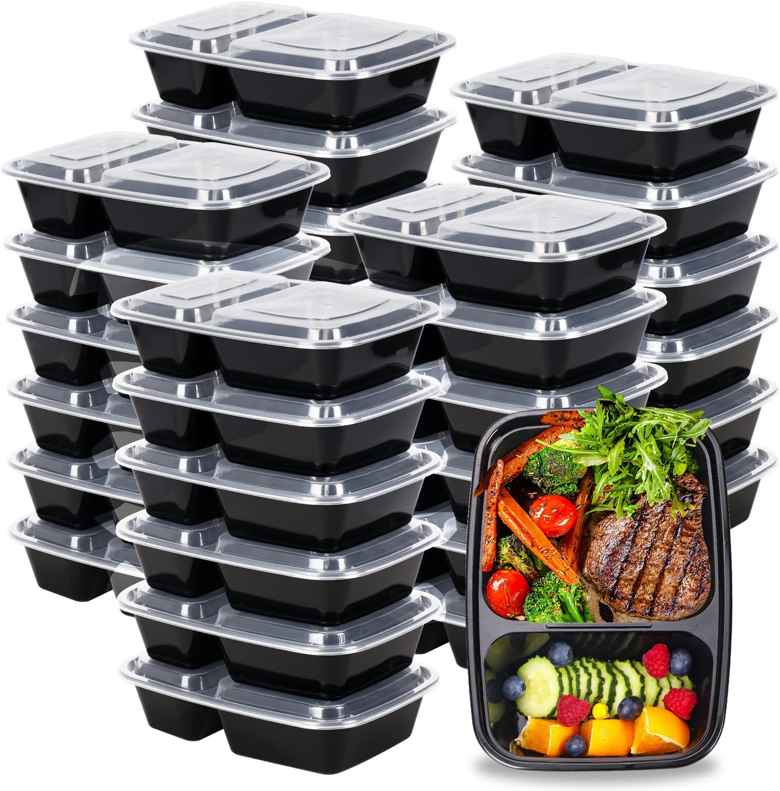 Amazon.com: Meal Prep Containers [20 pack] 33oz 2 compartment Food ...