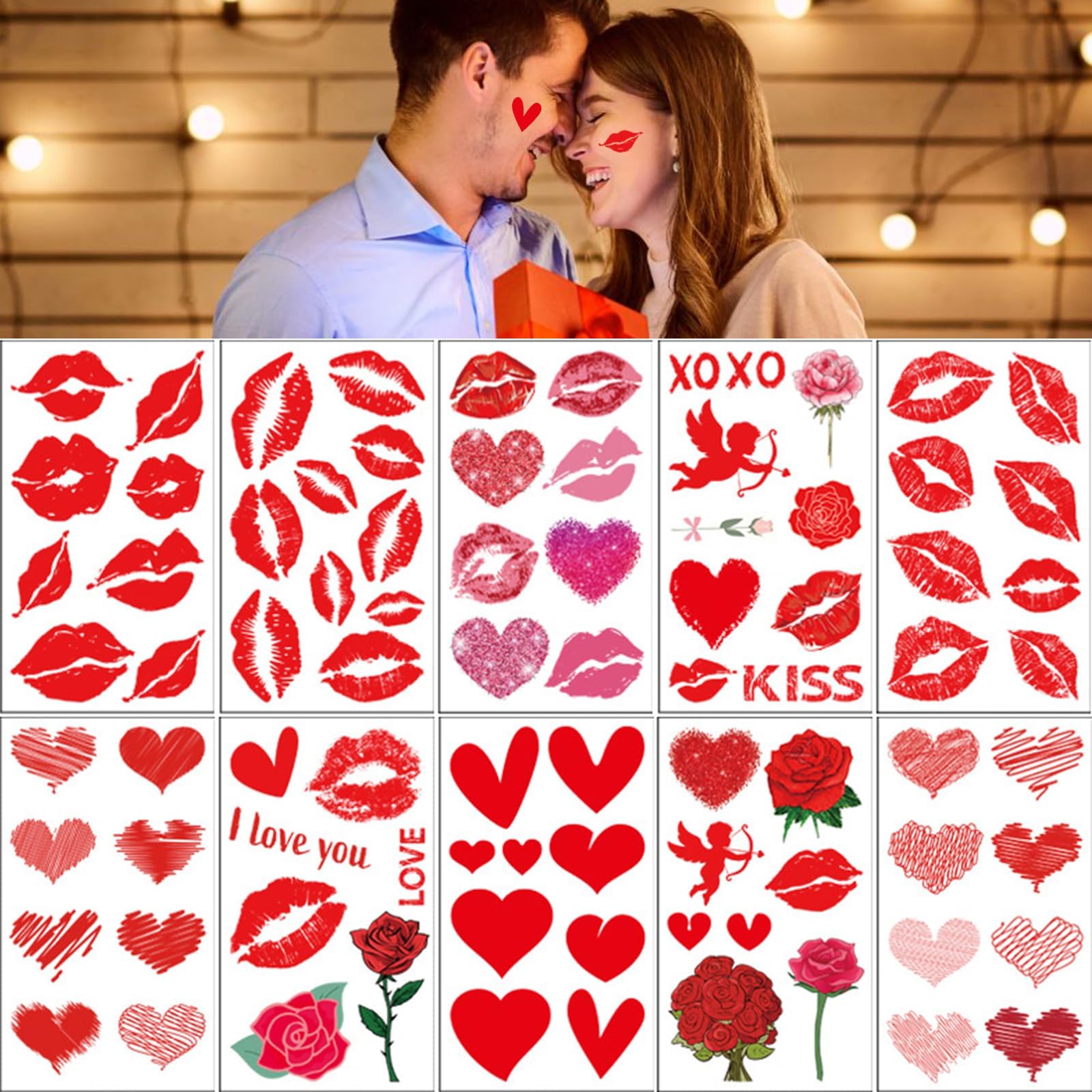 Amazon.com : 84 Pcs Valentines Temporary Tattoo Stickers Red Lips Heart ...