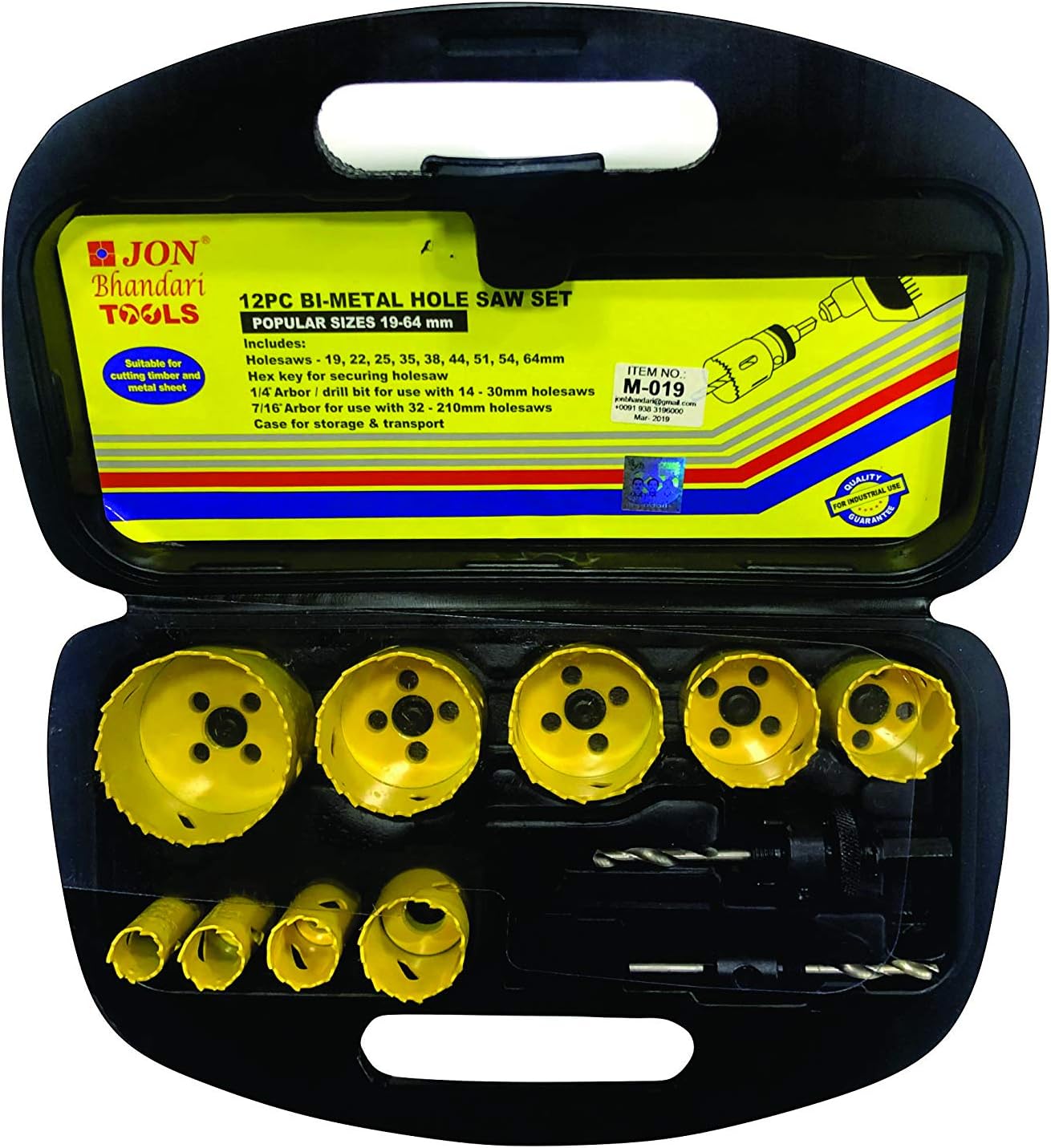 Jon Bhandari Tools 12pc High Speed Steel 19mm - 64mm Premium Bi- Metal ...