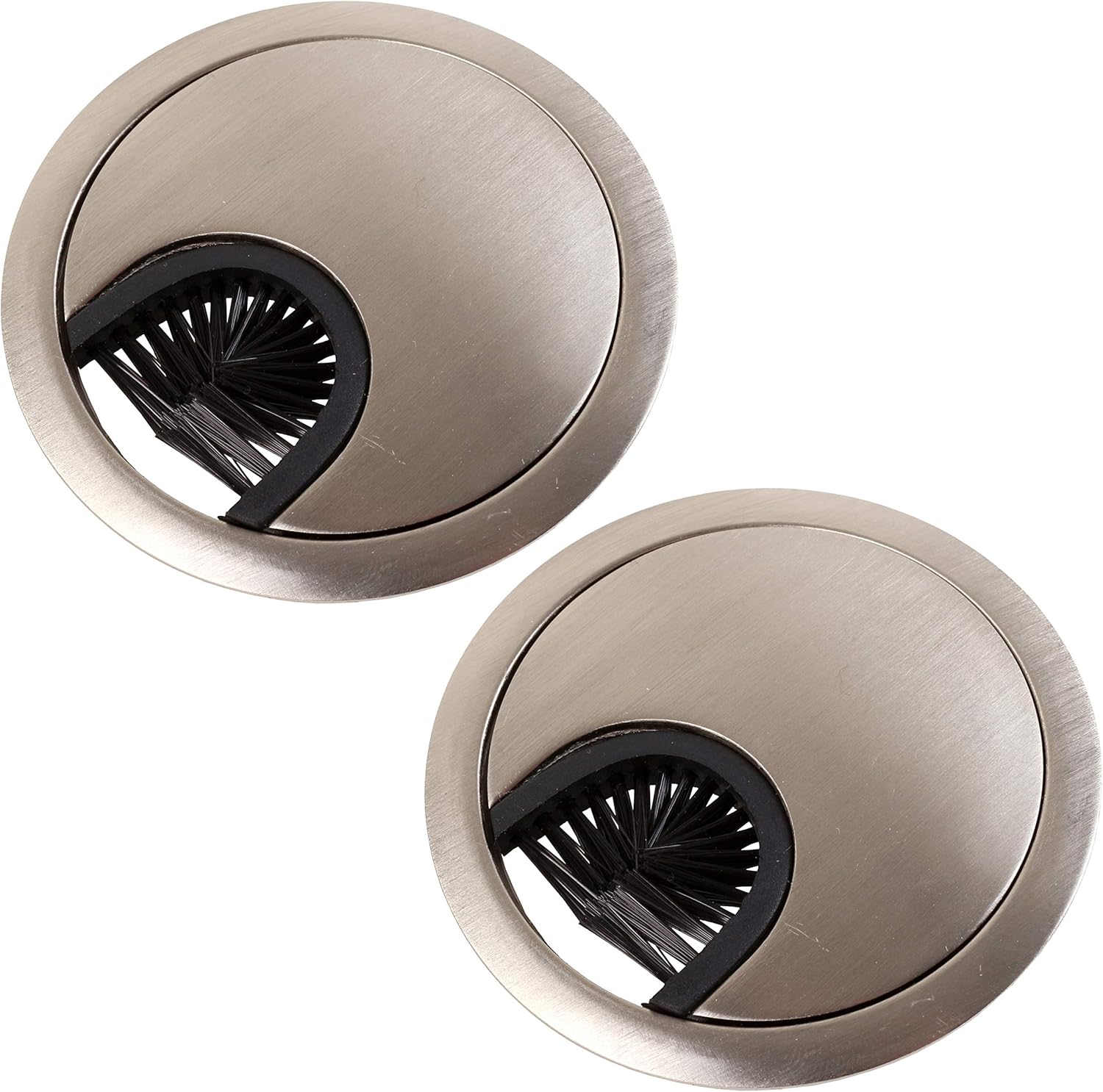 2X Brushed Nickel Desk Grommets (60mm) with Brush Computer Table ...
