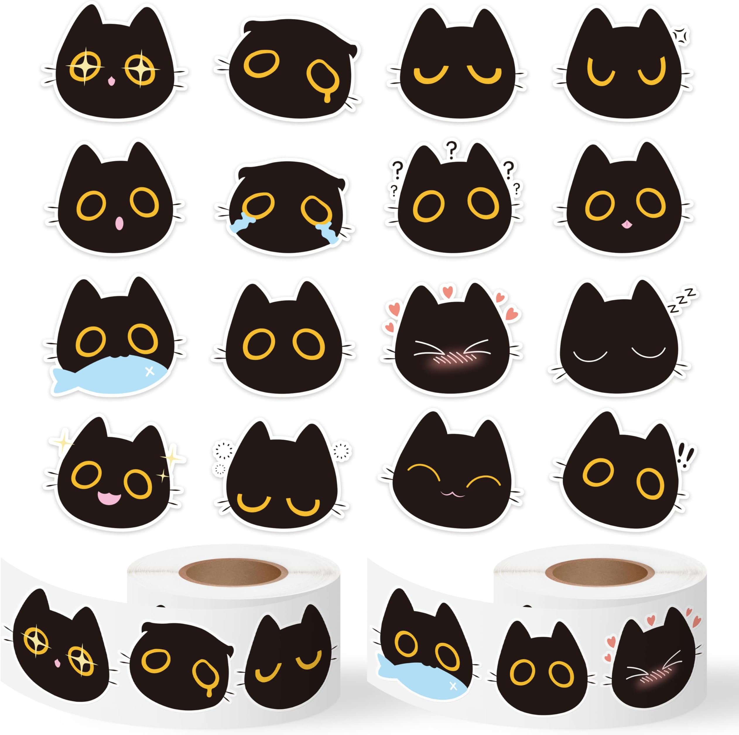 Amazon.com: DSjuedui Black Cat Sticker Rolls - 1000Pcs Funny Cartoon ...