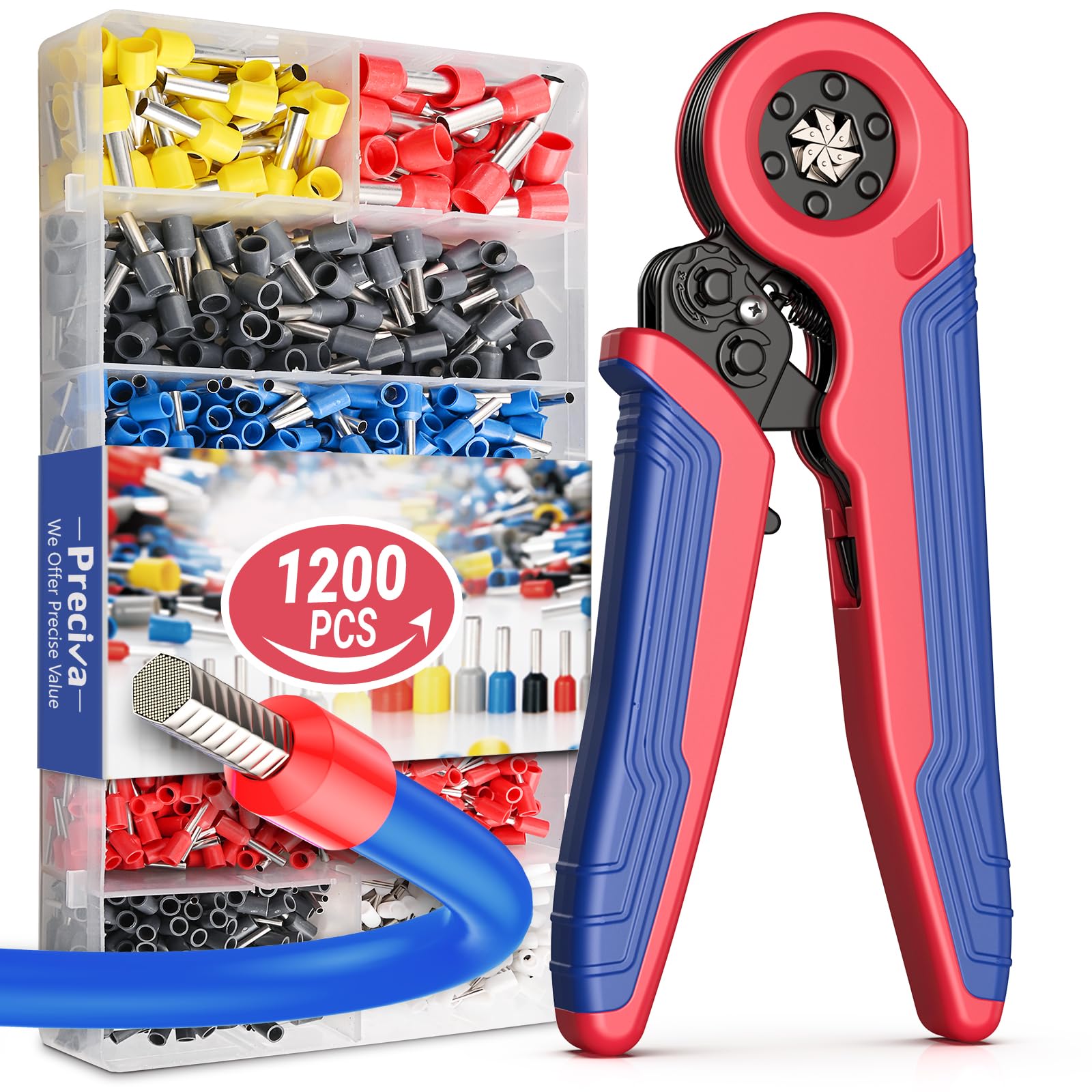 Preciva Ferrule Crimping Tool Kit, AWG 28-7 Hexagonal Ferrule Crimper ...