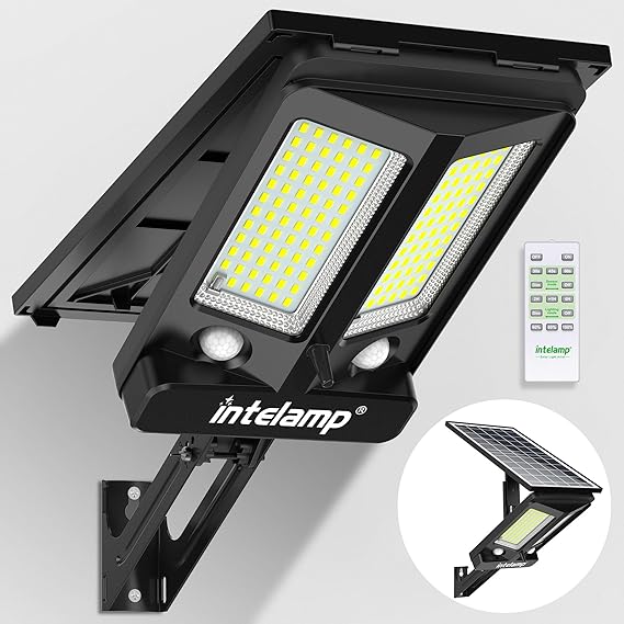 intelamp Solar Street Lights Outdoor Waterproof 3000LM 12500mAh Dual Motion Sensor Dusk to Dawn ...