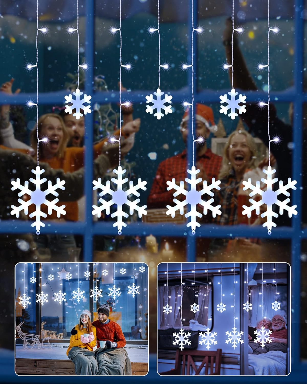 Moxled Icicle Lights with Snowflake - 3m/10ft 168 LED White Icicle ...