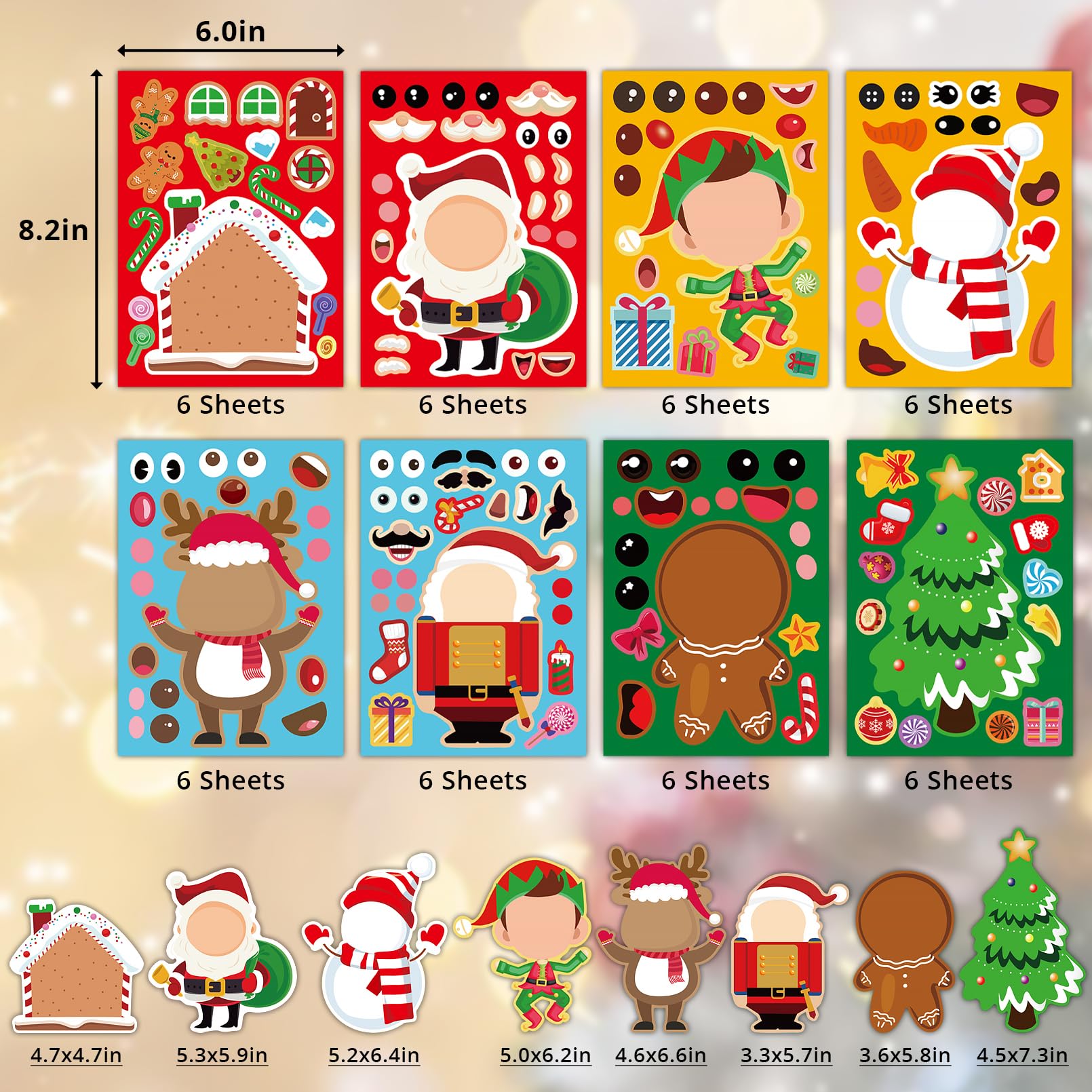 Snapklik.com : Christmas Stickers 48 Sheets, Christmas Face Stickers ...