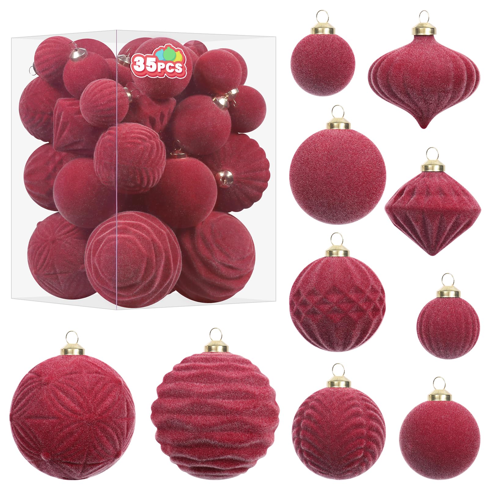Amazon.com: Super Holiday Velvet Christmas Ornaments Set, 35PCS Flocked ...