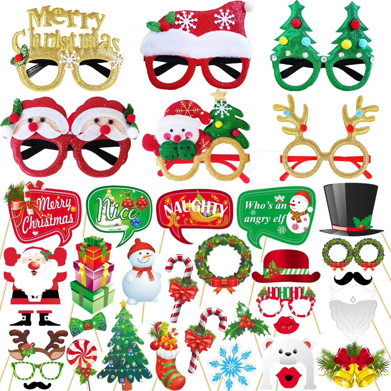 LMSHOWOWO 35PCS Christmas Glasses Frame Christmas Photo Booth Props ...