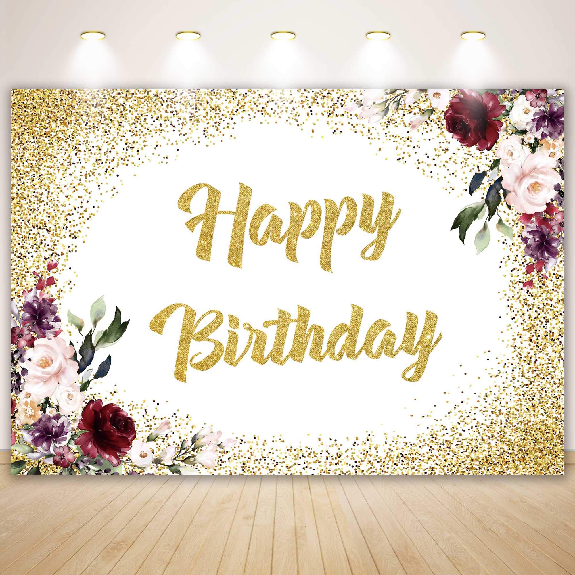 Miktwe 7x5ft Polyester Gold Happy Birthday Backdrop For Girls Women ...
